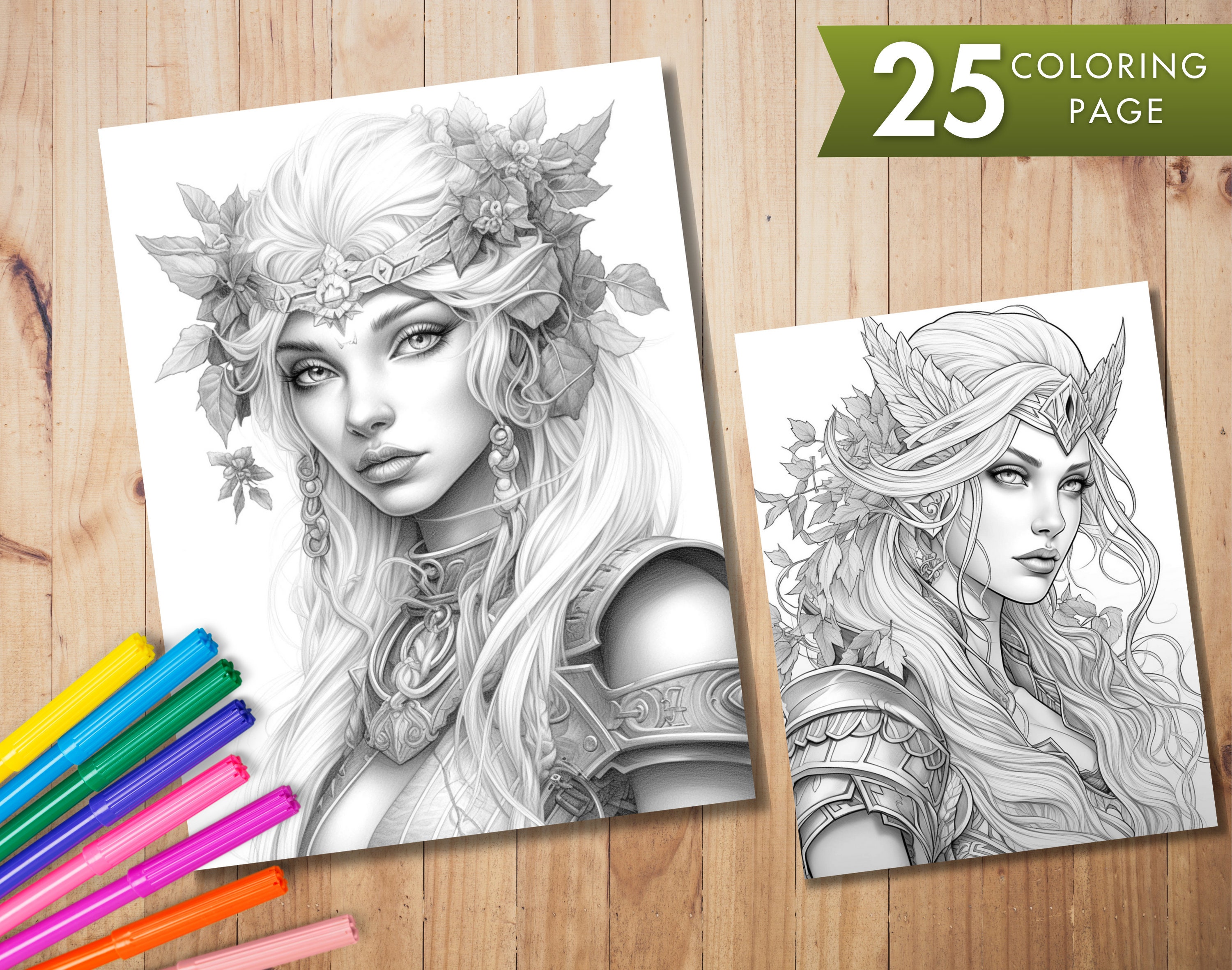 35 Female Elves Coloring Pages, Elf Coloring, Grayscale Coloring Book ...