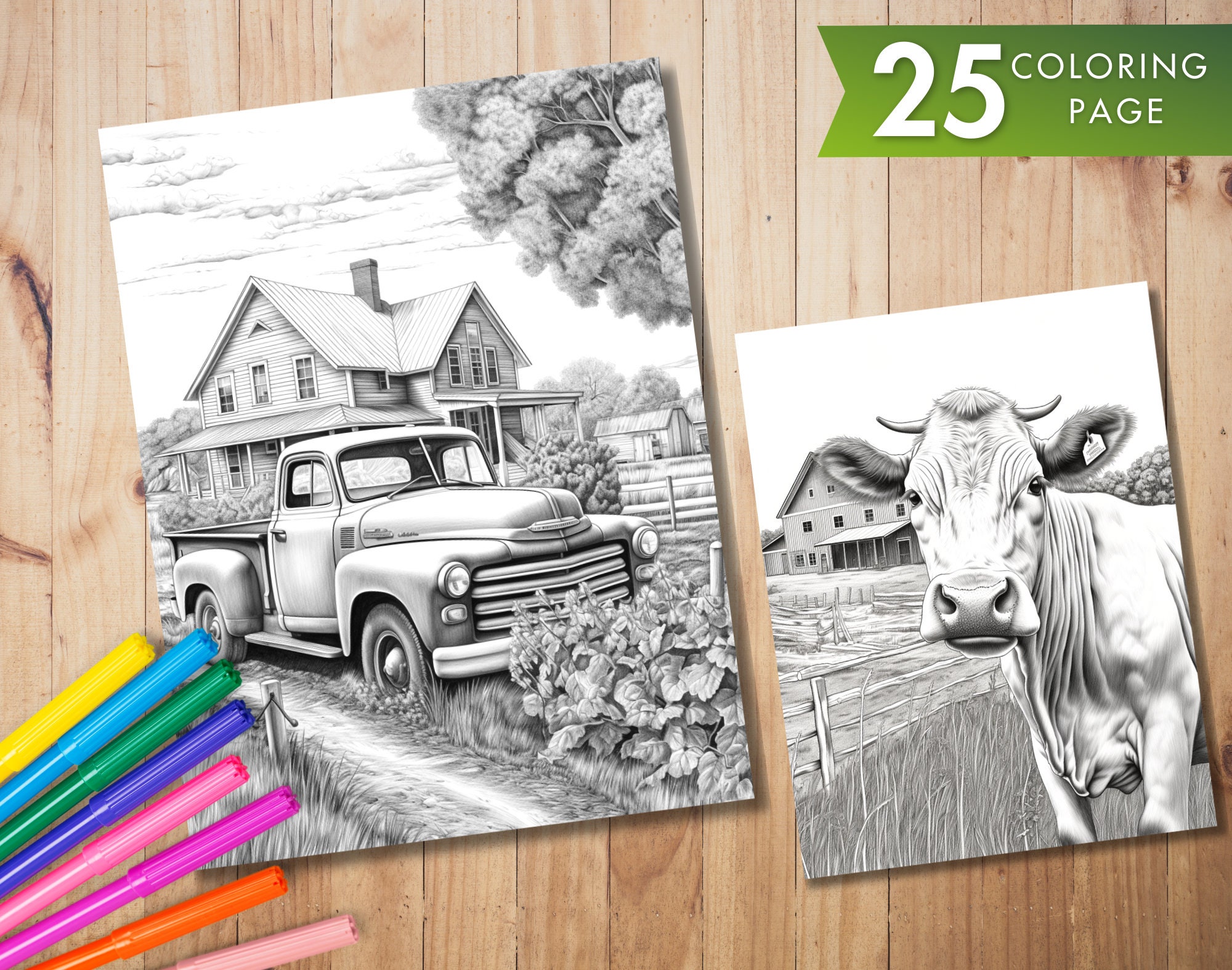 Country Farm 25 Coloring Pages, Instant Download, Grayscale Coloring ...