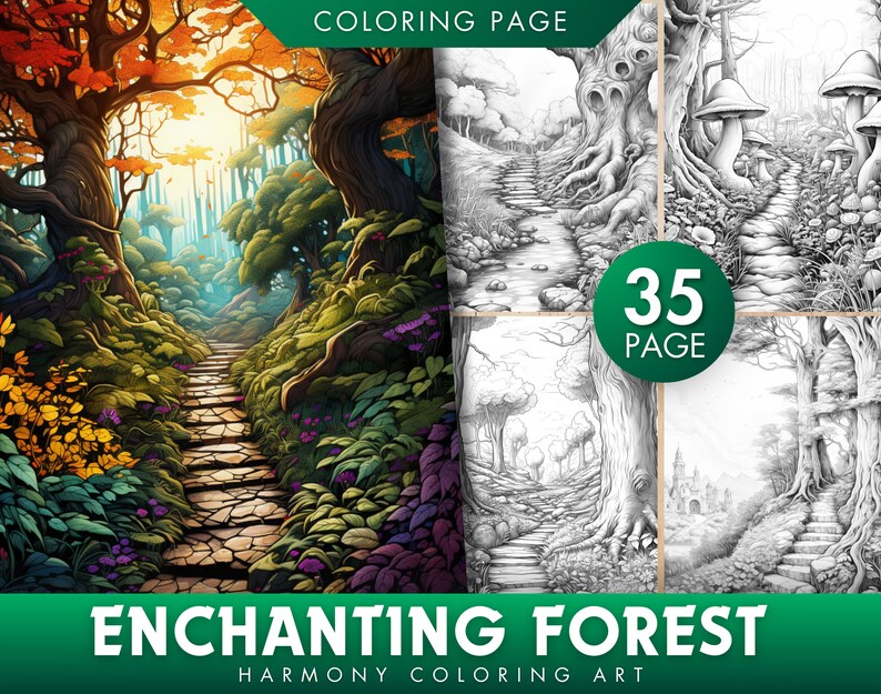 Enchanted Forest Coloring Book for Adults Printable Magical Forest ...