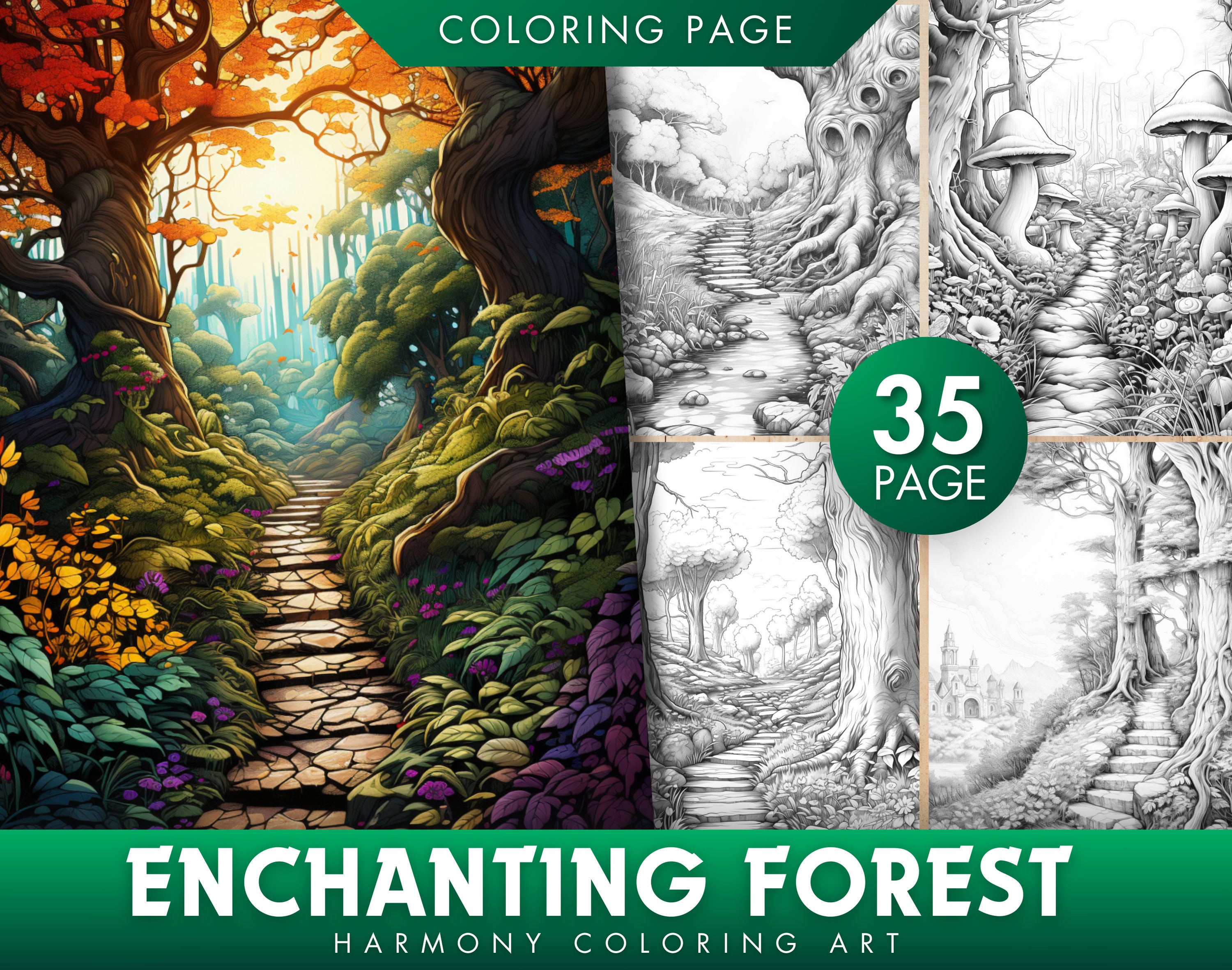 Enchanted Forest Coloring Book for Adults Printable Magical Forest ...
