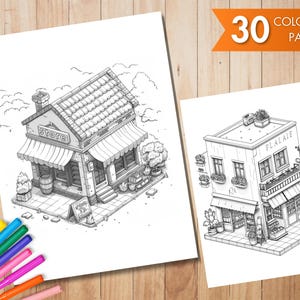 30 Isometric Storefront Coloring Printables, Cute Storefronts, Jpg ...