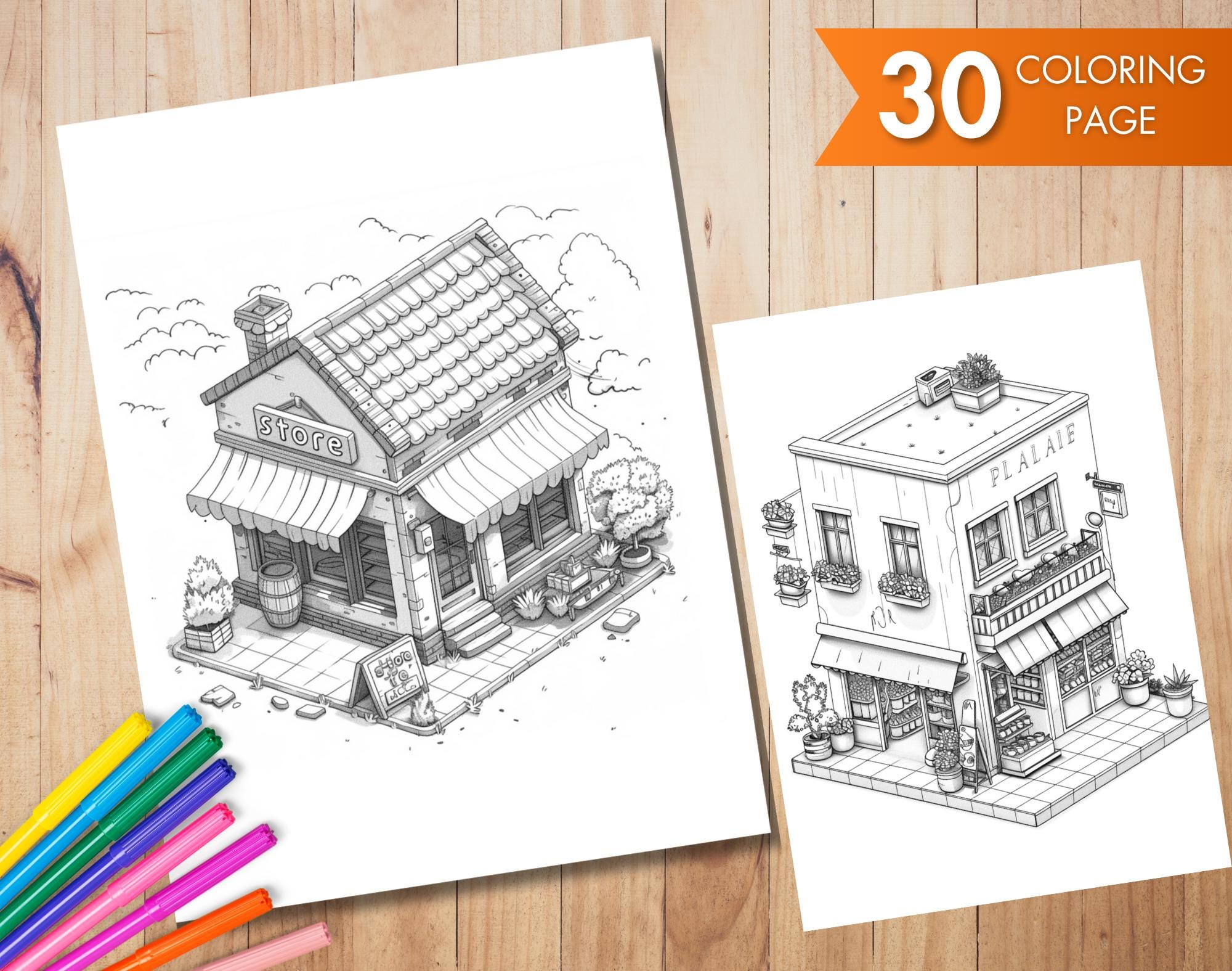 30 Isometric Storefront Coloring Printables, Cute Storefronts, Jpg ...