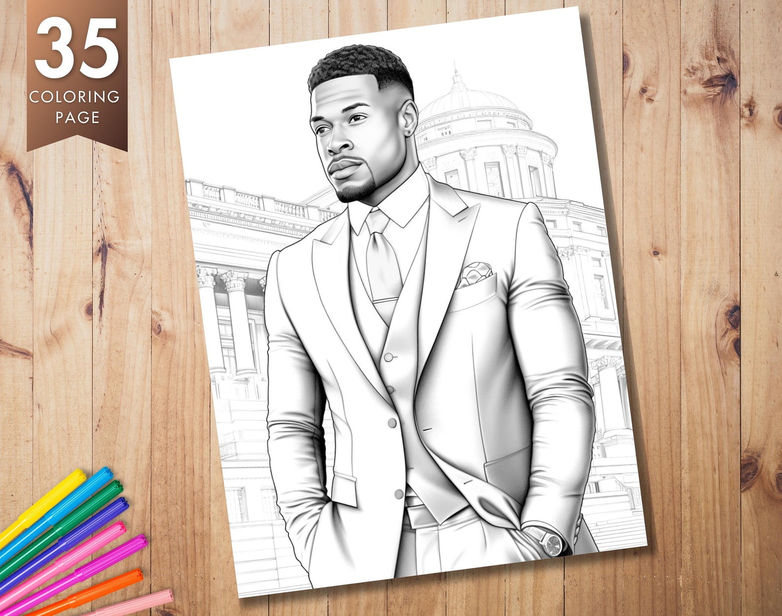 35 Elegant Black Men Coloring Pages | African Men in Suits Grayscale ...