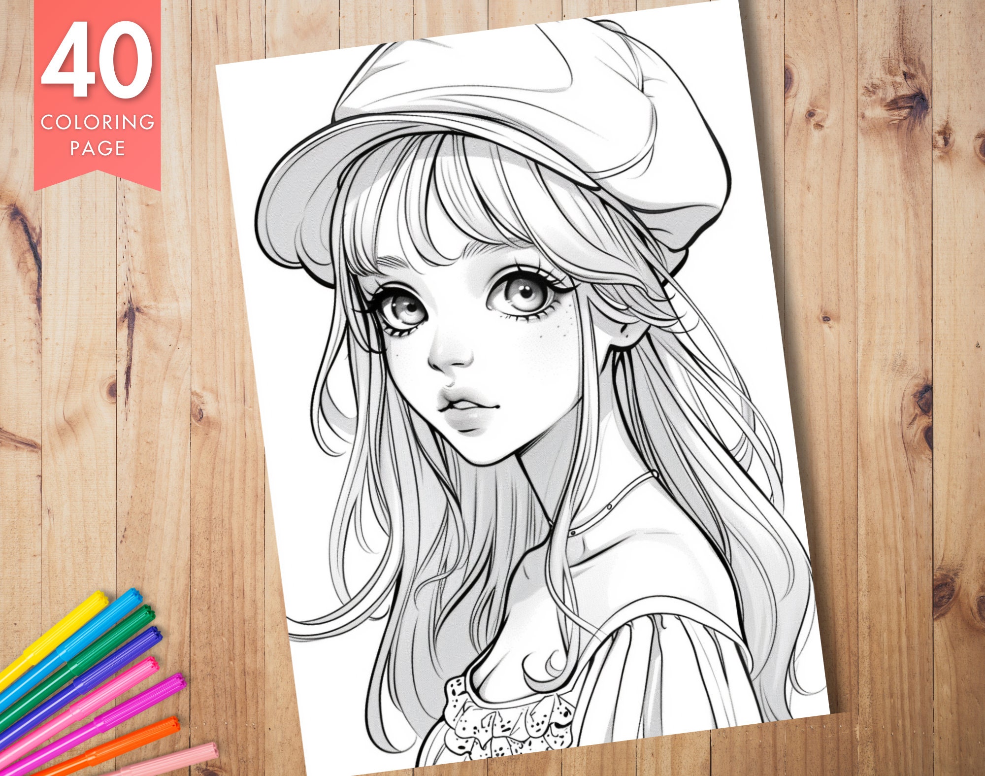 Cute Anime Girls Coloring Pages for Adults, Grayscale Coloring Pages ...
