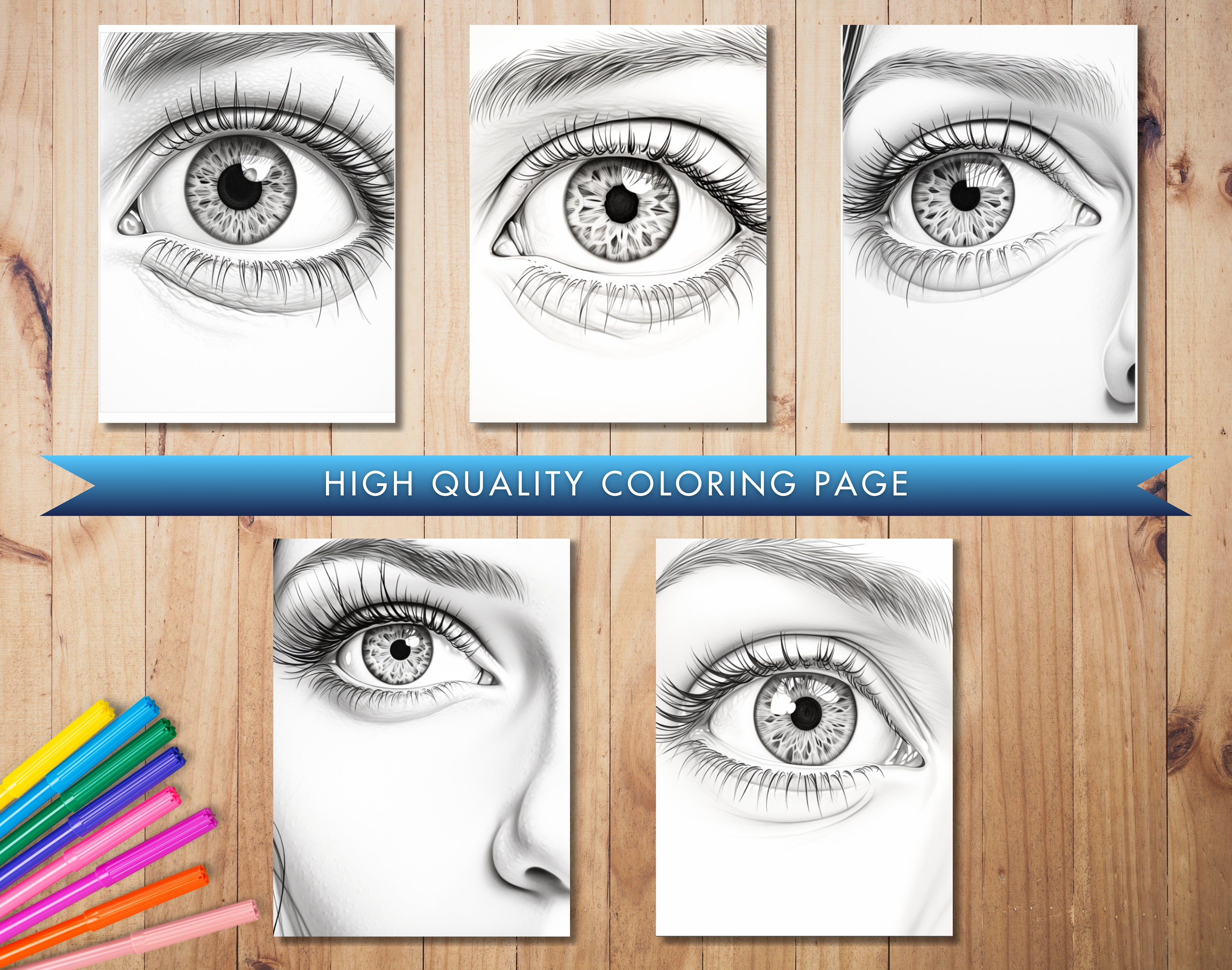 25 Realistic Eyes Digital Coloring Book, Woman Eye Printable PDF, Man ...