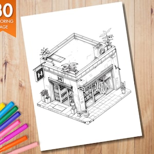 30 Isometric Storefront Coloring Printables, Cute Storefronts, Jpg ...