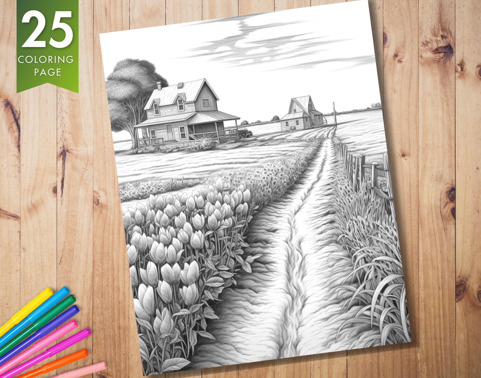 Country Farm 25 Coloring Pages, Instant Download, Grayscale Coloring ...