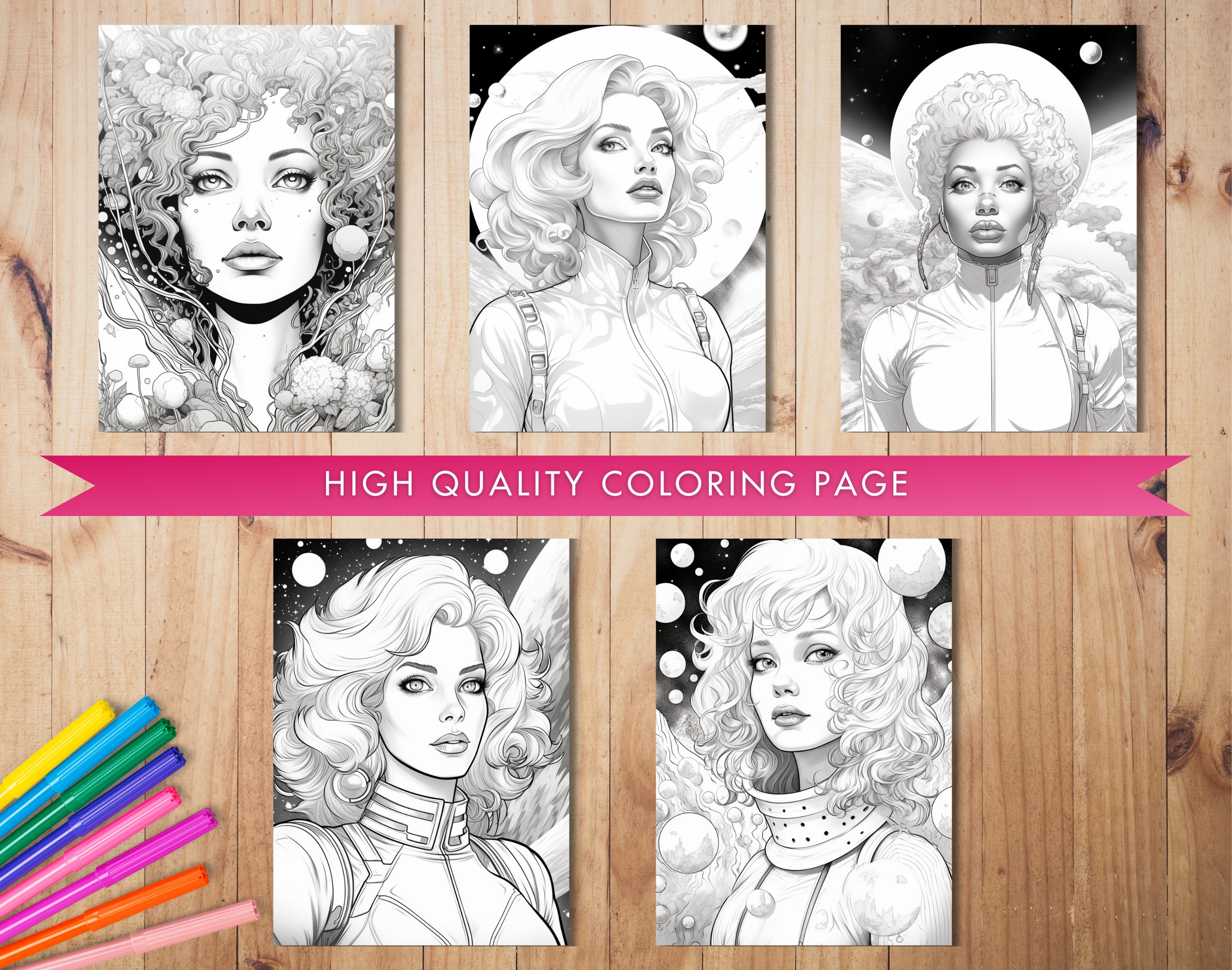 40 Galaxy Queen: Sci-fi Coloring Book Coloring Pages for - Etsy