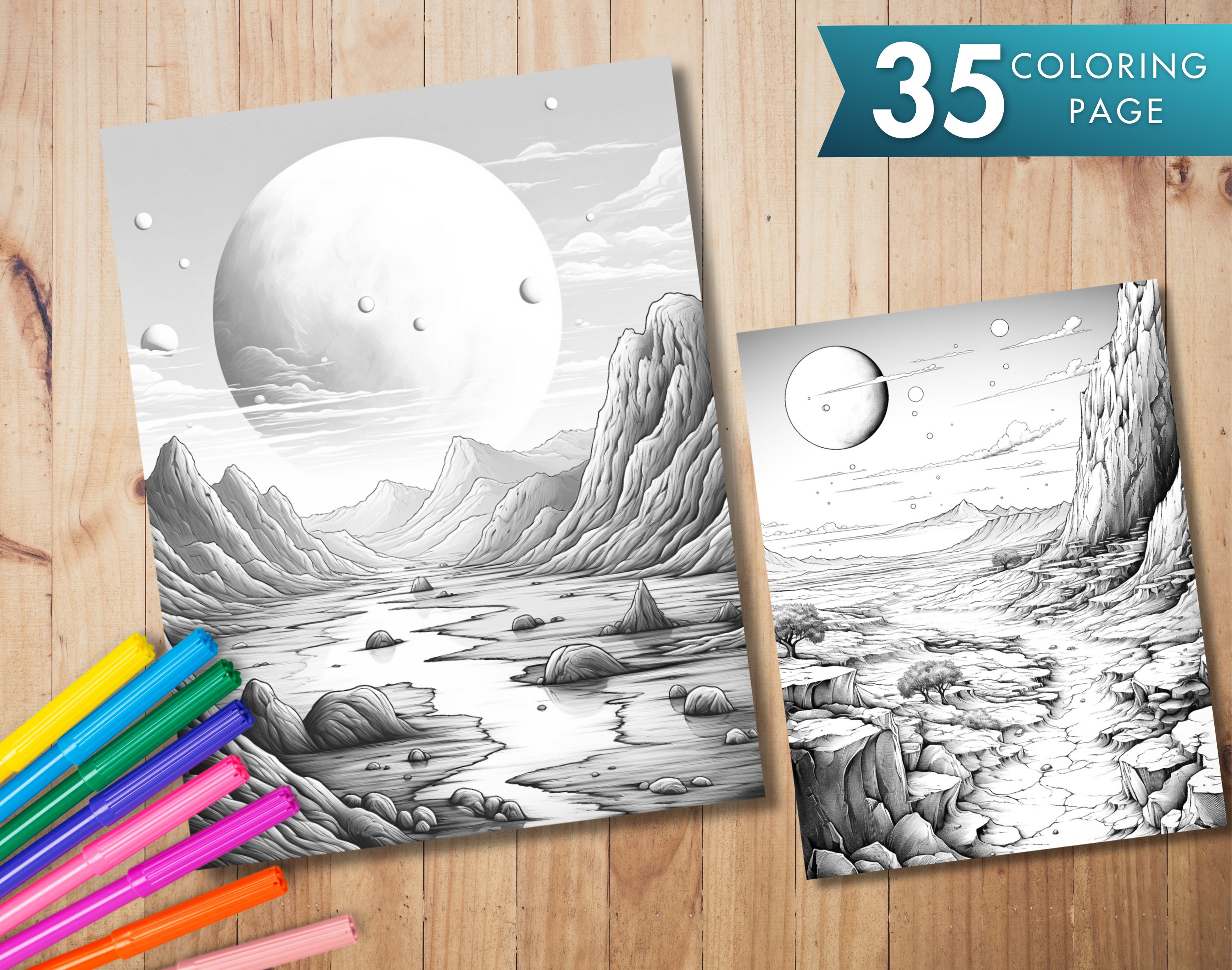 35 Cosmic Planet Grayscale Coloring Pages, Cosmic Adventures, Coloring ...