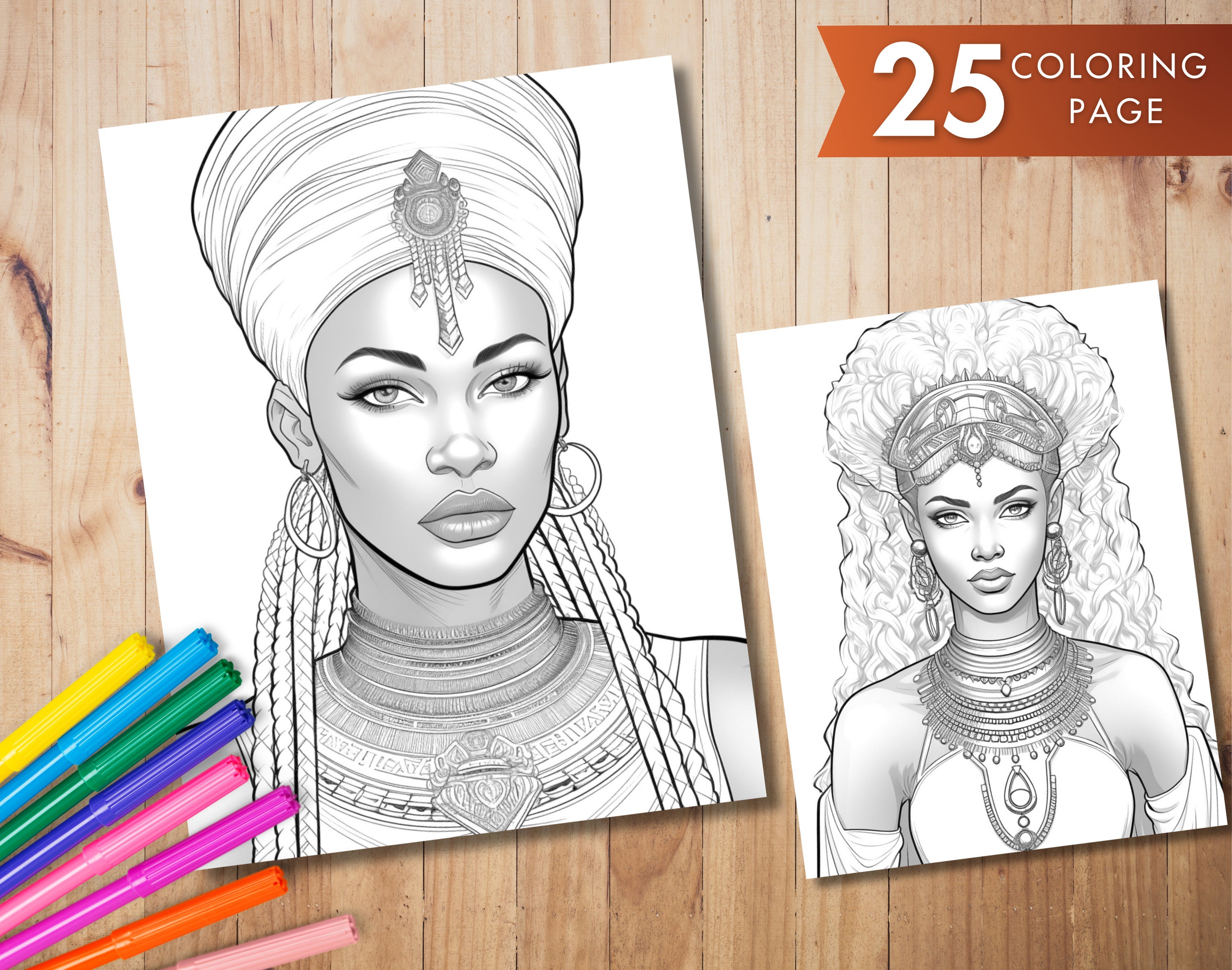 25 African Black Princess Queen Women Coloring Book, Printable PDF ...