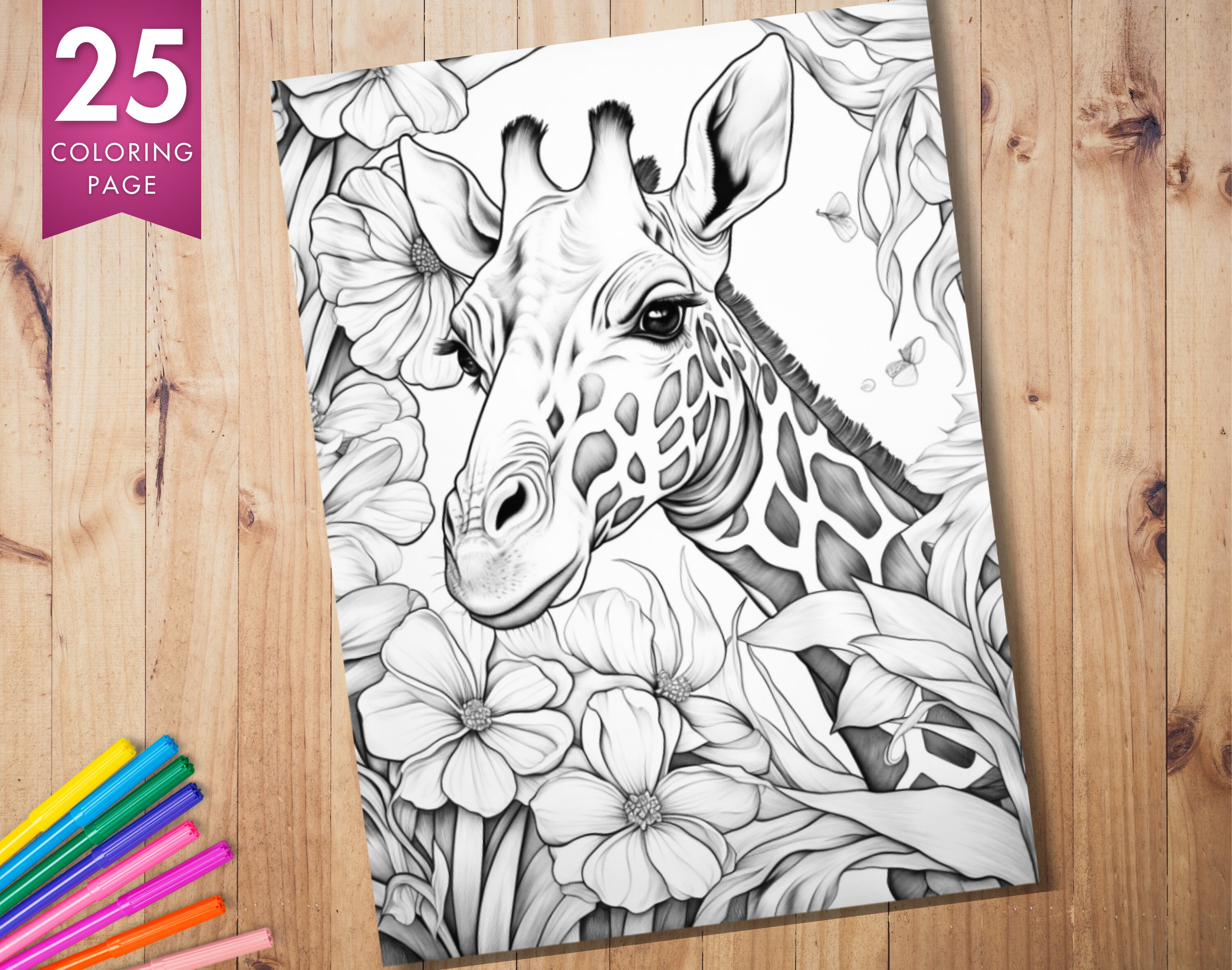 25 Floral Safari Animals Coloring Book, Printable African Animal ...