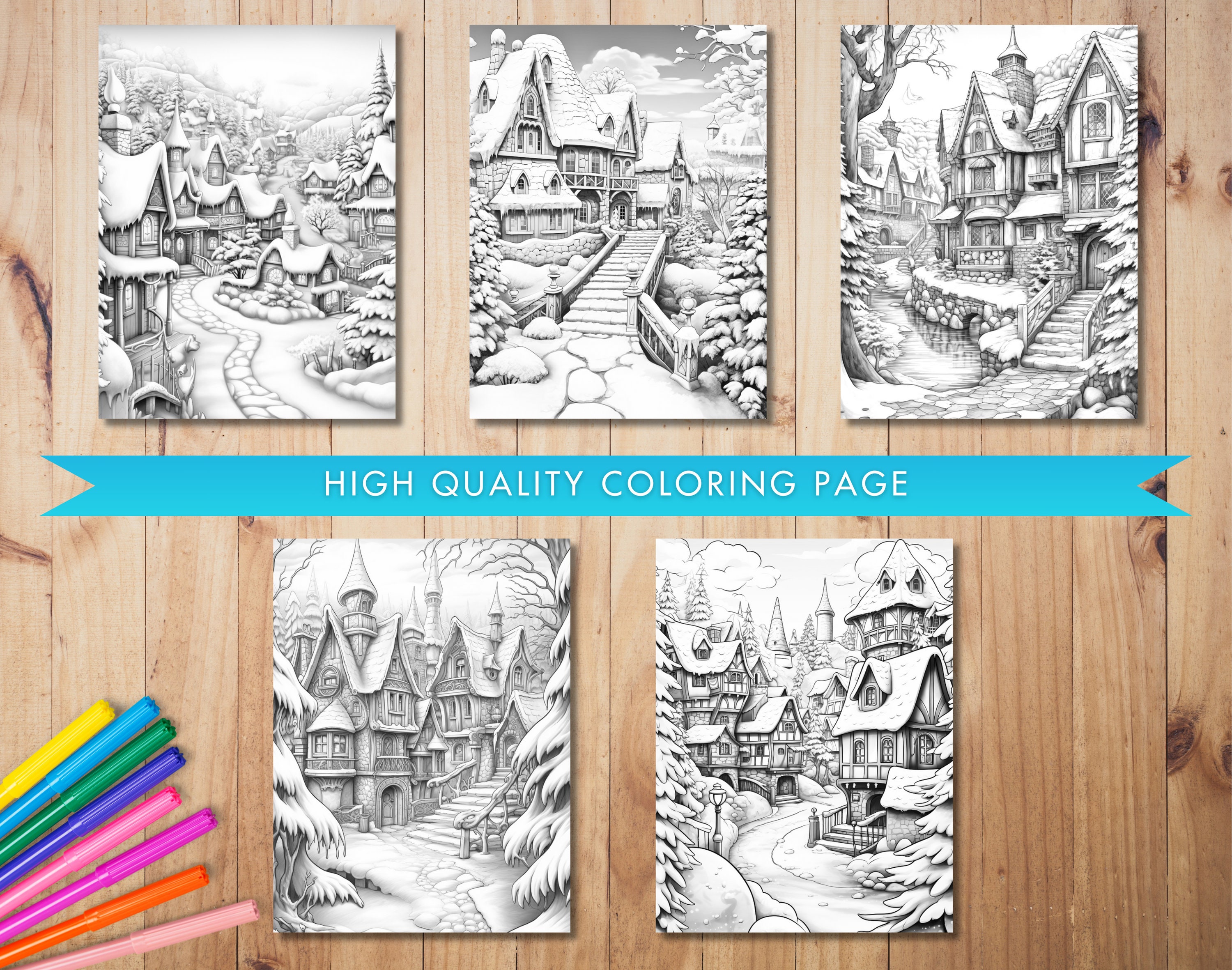 25 Winter Christmas Villages Coloring Page Enchanted Winter Village ...