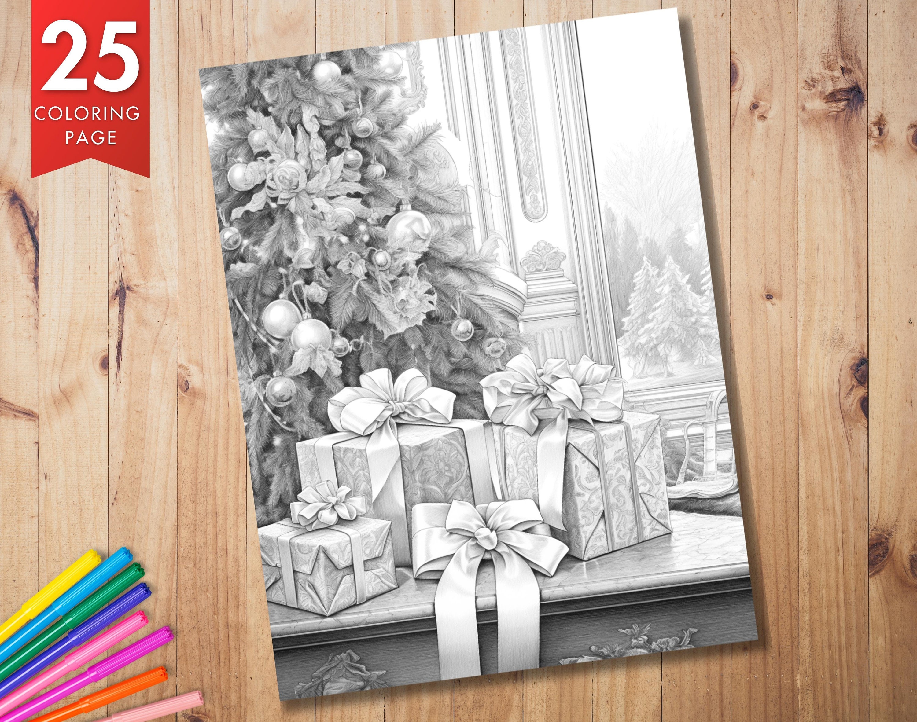 25 Christmas Interior Design Coloring Book, Christmas Room Architecture ...