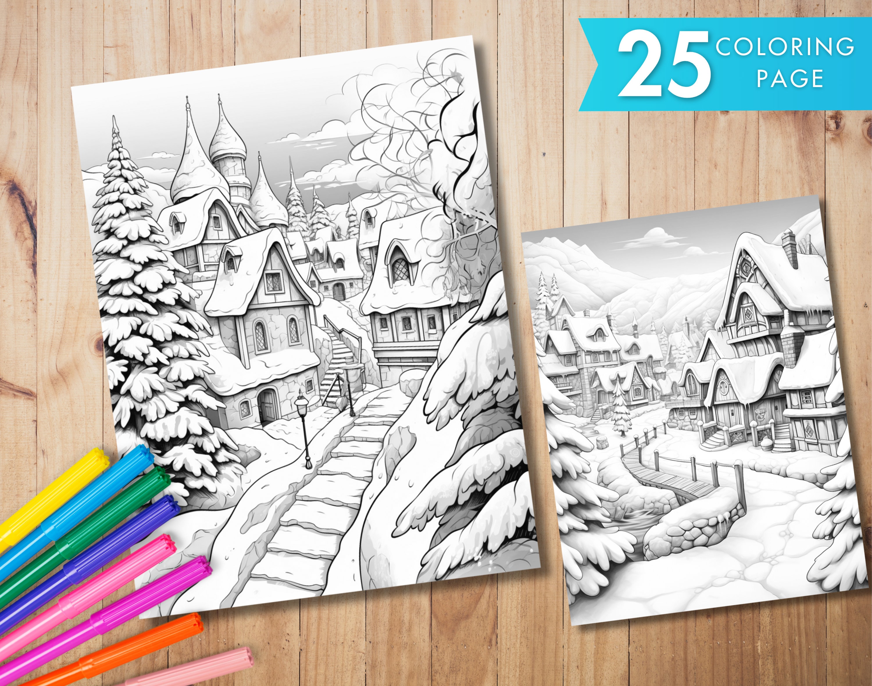 25 Winter Christmas Villages Coloring Page Enchanted Winter Village ...
