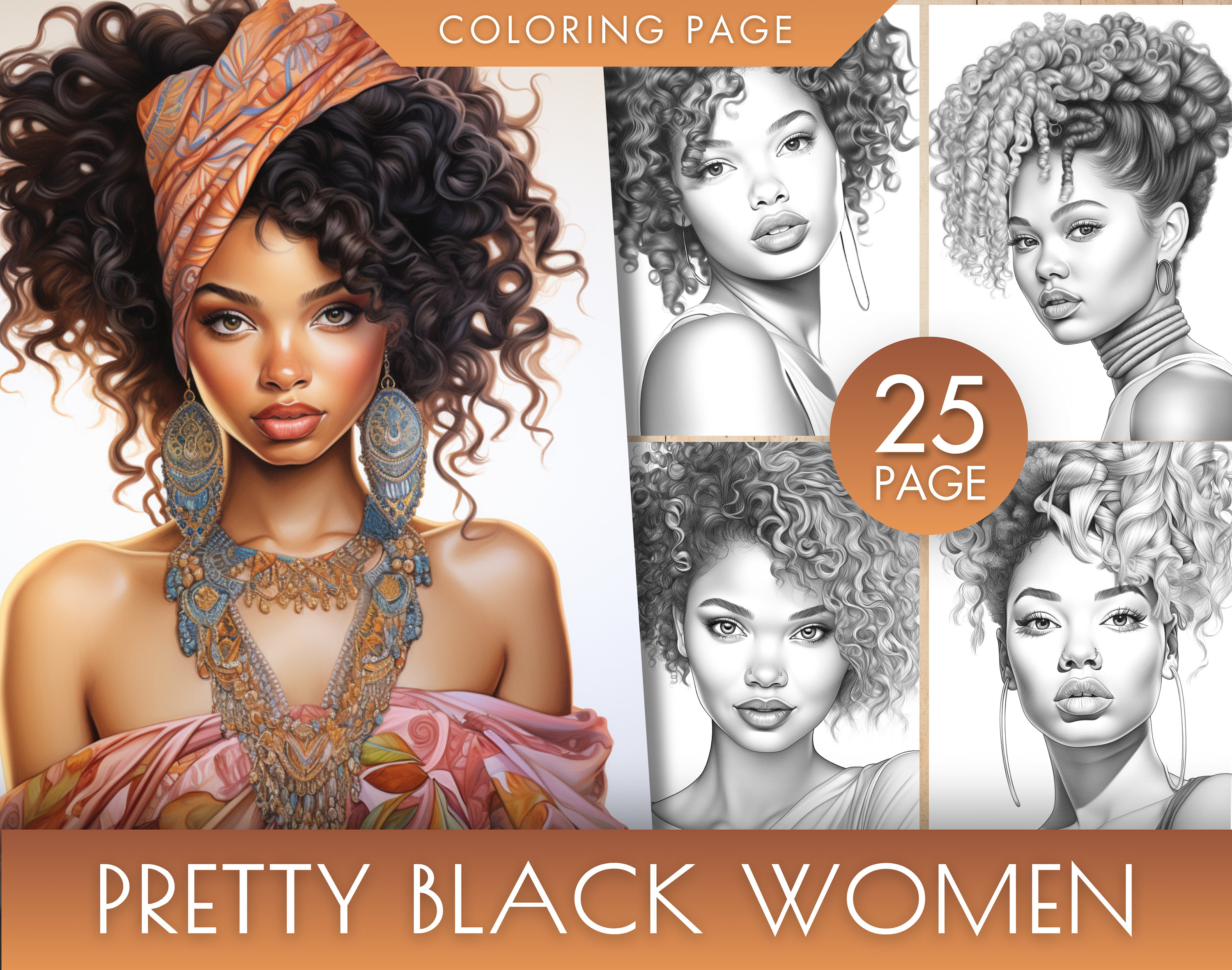 25 Pretty Black Women Beautiful Women, Hair, Flowers Coloring Page Book ...