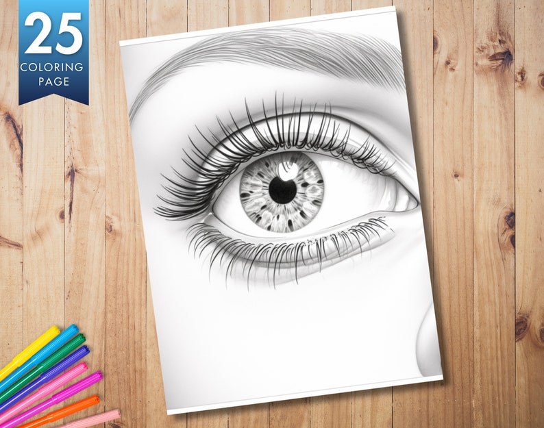 25 Realistic Eyes Digital Coloring Book, Woman Eye Printable PDF, Man ...