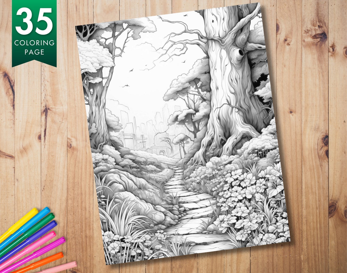 Enchanted Forest Coloring Book for Adults Printable Magical Forest ...