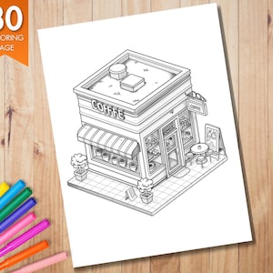 30 Isometric Storefront Coloring Printables, Cute Storefronts, Jpg ...
