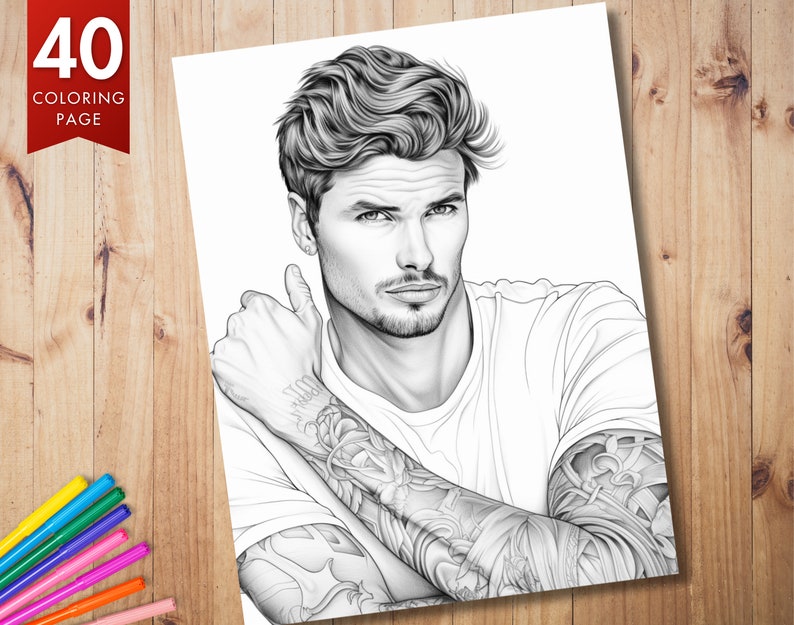 Tattoo Men Coloring Book – 40 Grayscale Illustrations (printable PDF ...