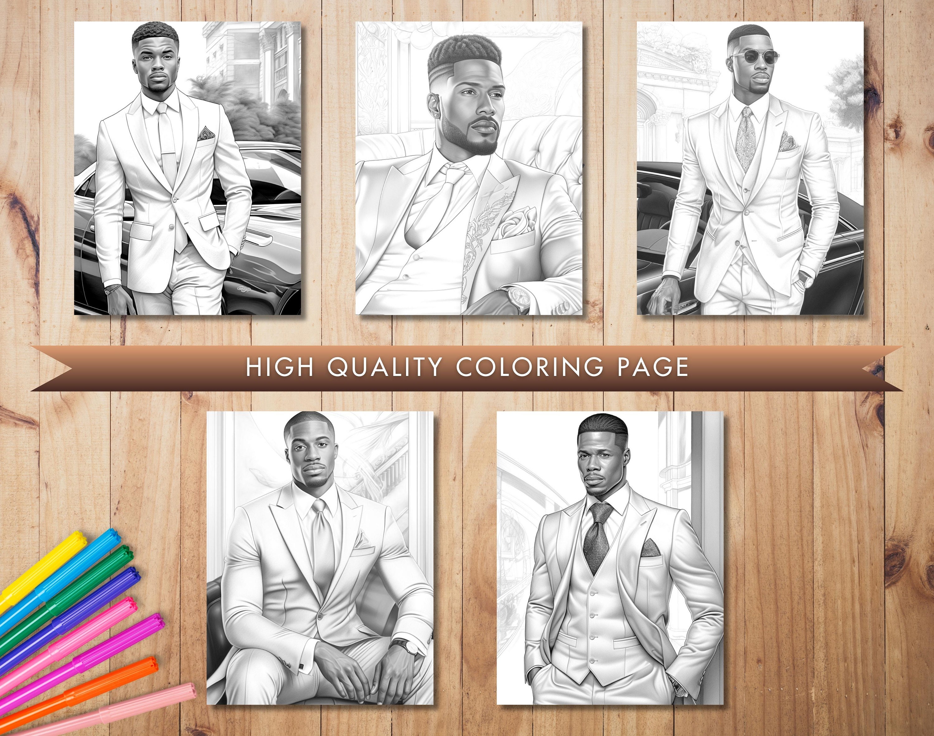 35 Elegant Black Men Coloring Pages African Men in Suits Grayscale ...