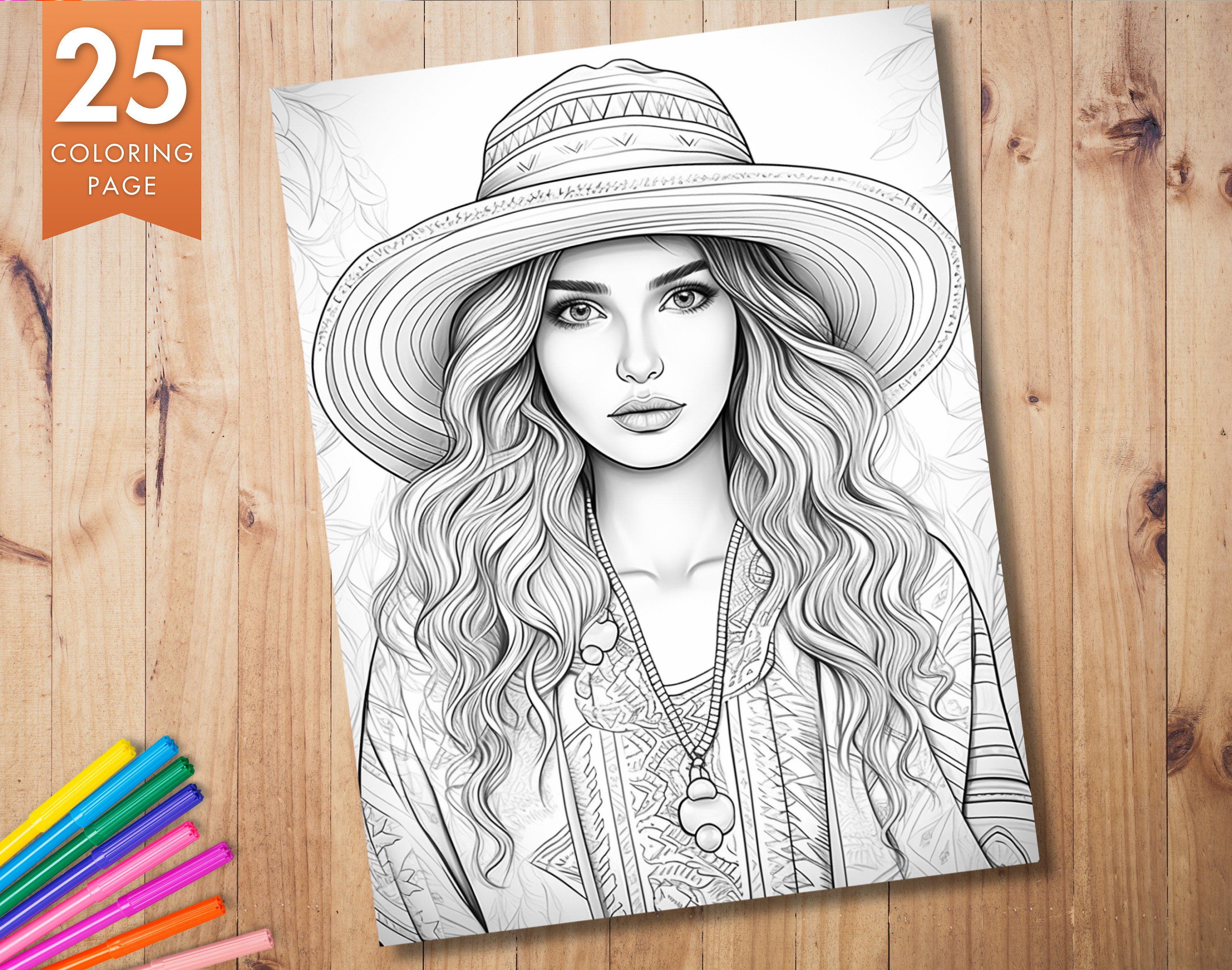 25 Bohemian Style Digital Coloring Book Fashion Girls Coloring Pages ...