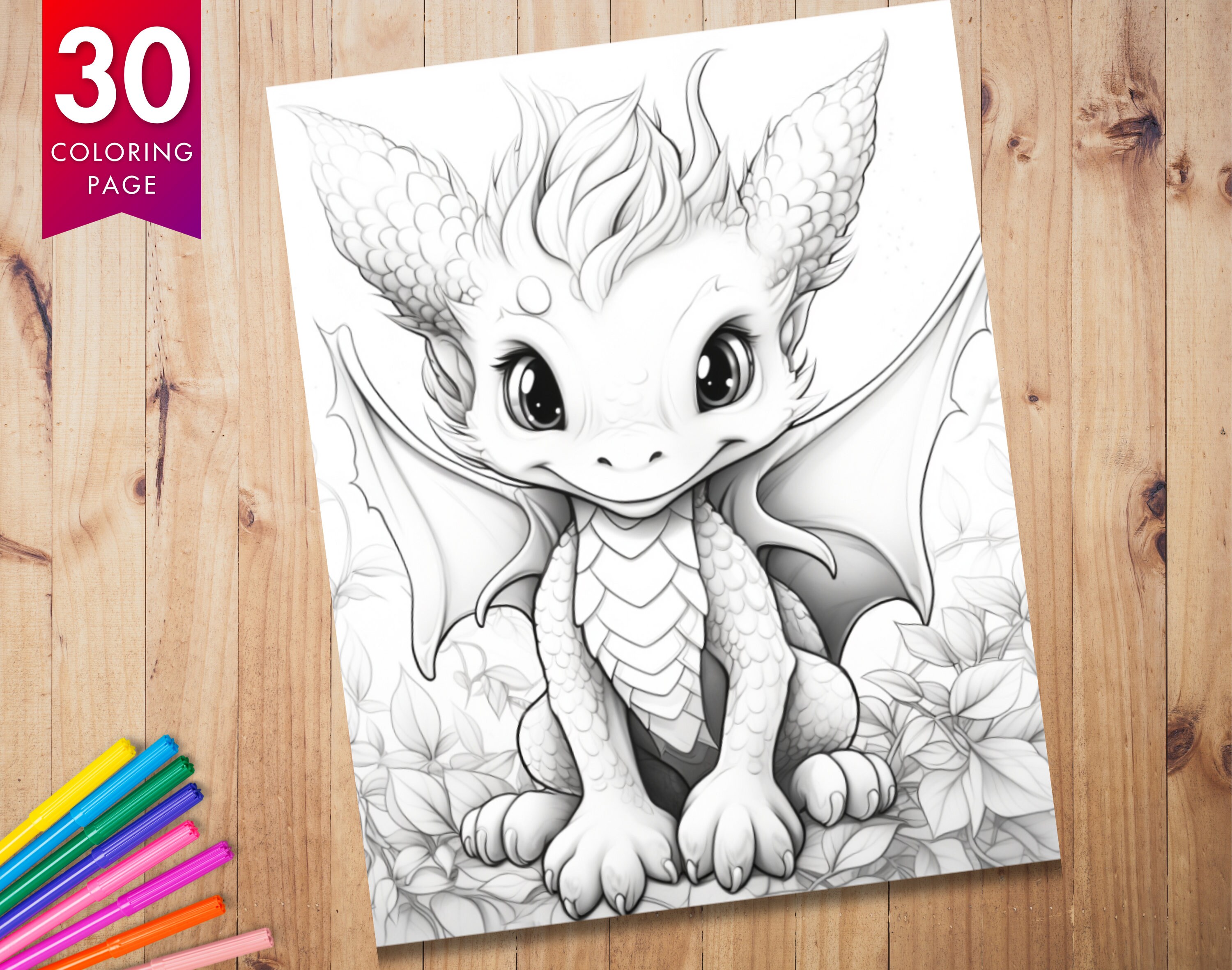 Fantasy Baby Dragon Coloring Pages, Grayscale Art (printable PDF) - Etsy