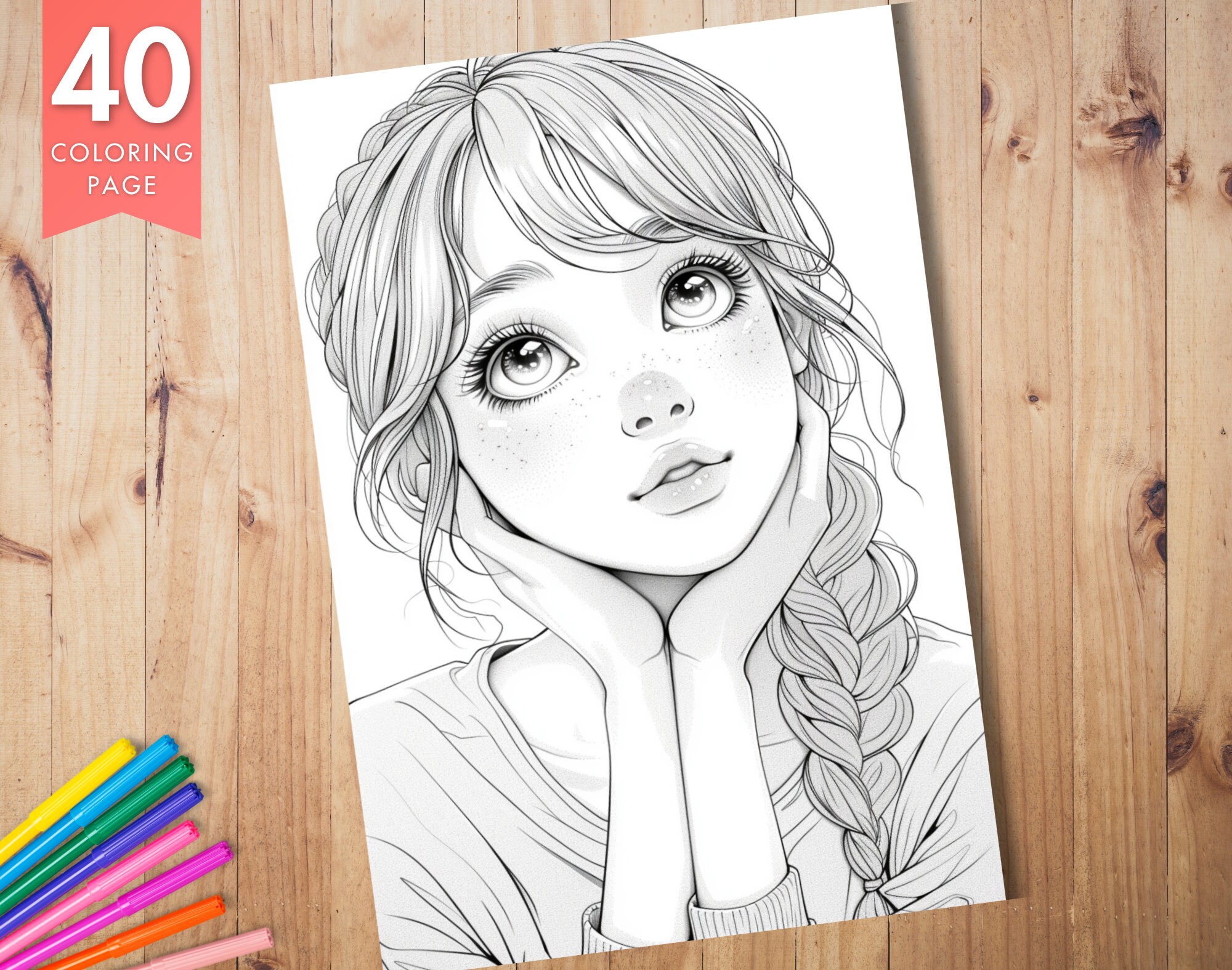 Cute Anime Girls Coloring Pages for Adults, Grayscale Coloring Pages ...