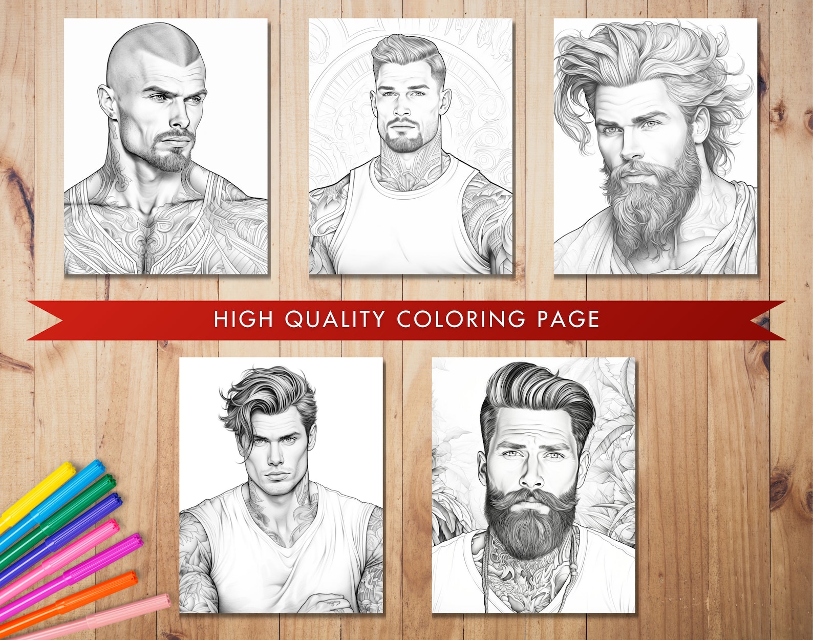 Tattoo Men Coloring Book – 40 Grayscale Illustrations (printable PDF ...