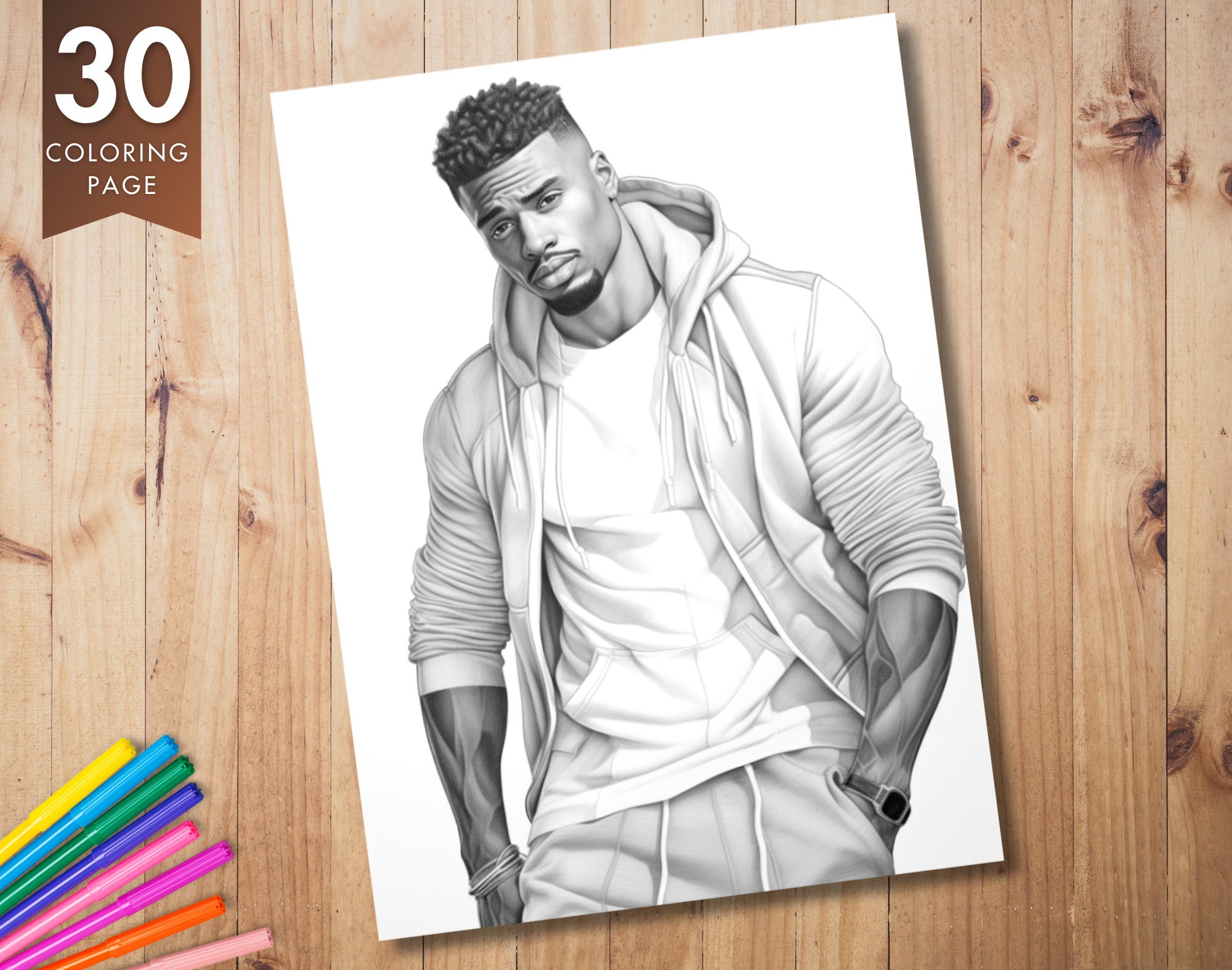 Black Handsome Men Coloring Book, Grayscale Portraits (PDF/JPEG) - Etsy