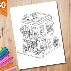 30 Isometric Storefront Coloring Printables, Cute Storefronts, Jpg ...