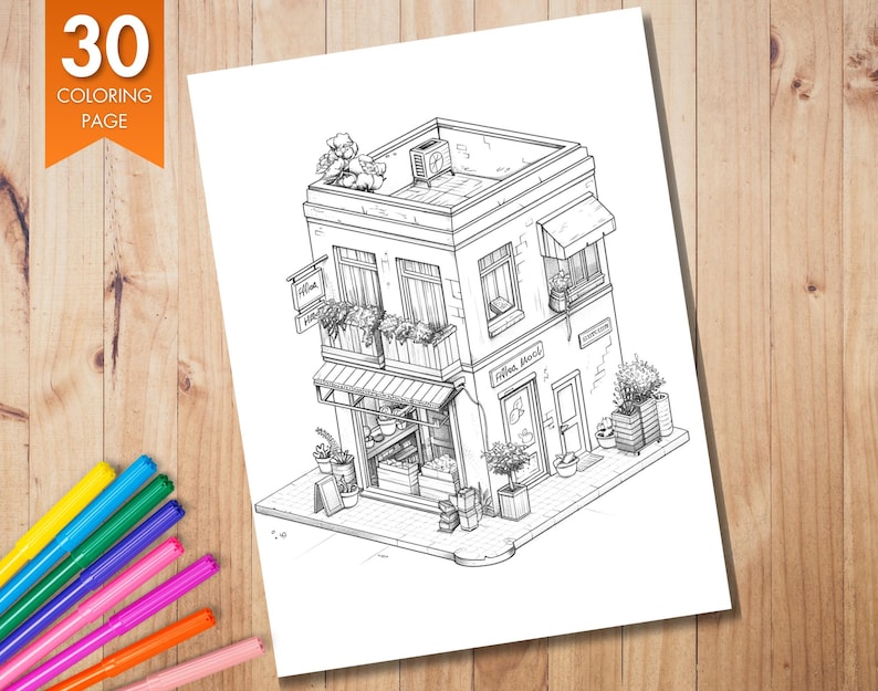 30 Isometric Storefront Coloring Printables, Cute Storefronts, Jpg ...