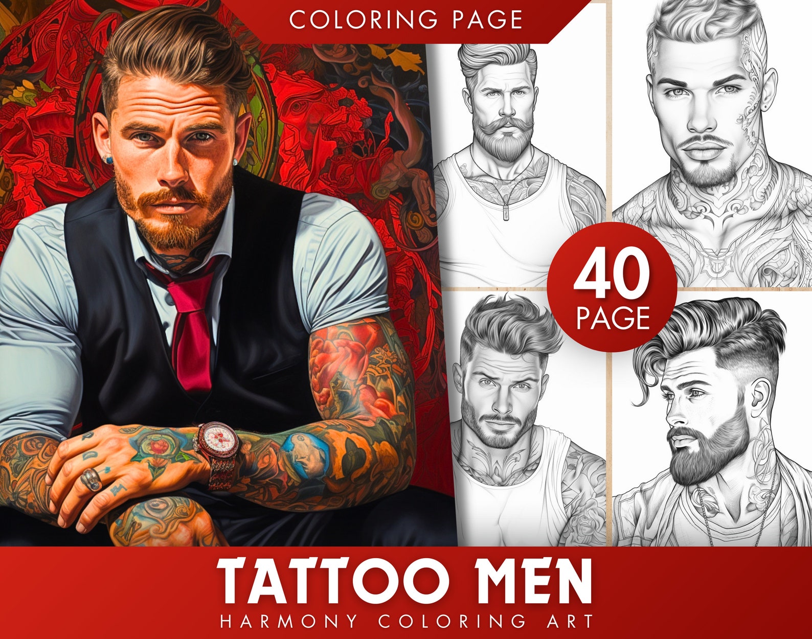 Tattoo Men Coloring Book – 40 Grayscale Illustrations (printable PDF ...