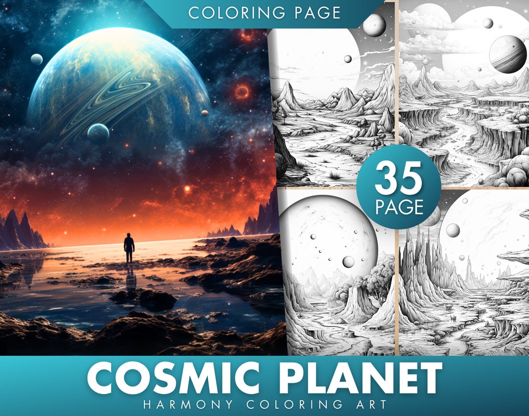 35 Cosmic Planet Grayscale Coloring Pages, Cosmic Adventures, Coloring ...