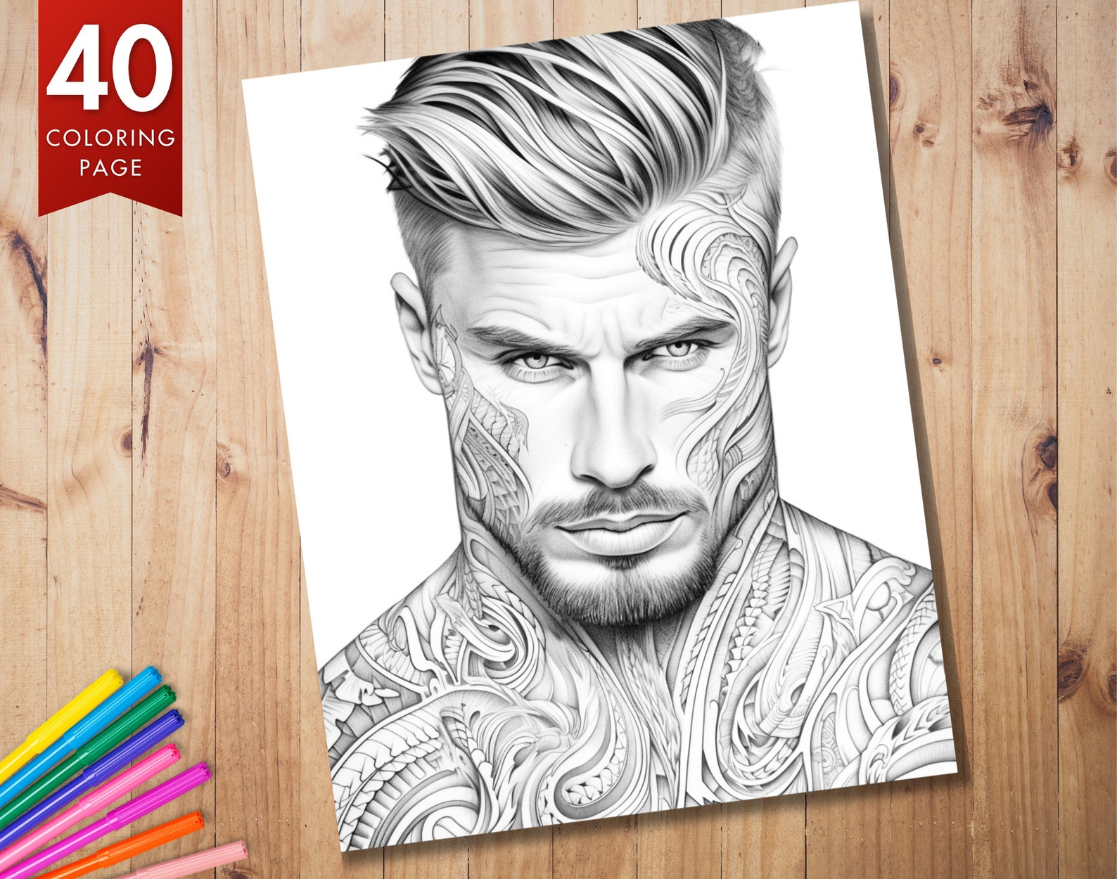 Tattoo Men Coloring Book – 40 Grayscale Illustrations (printable PDF ...