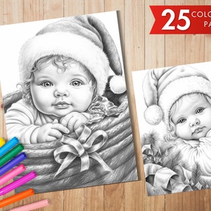 25 Christmas Baby Coloring Pages, Instant Download, Grayscale Coloring ...
