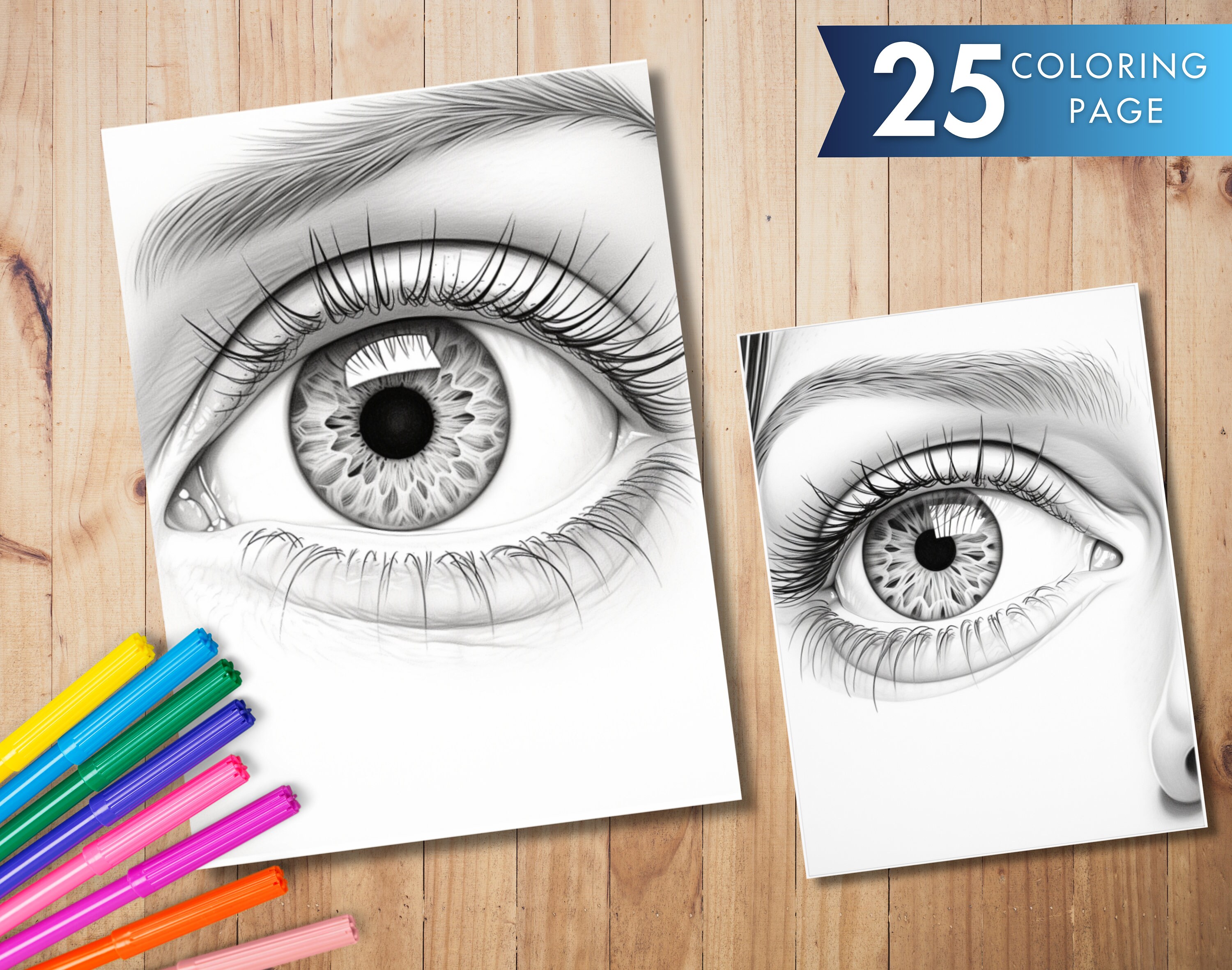 25 Realistic Eyes Digital Coloring Book, Woman Eye Printable PDF, Man ...