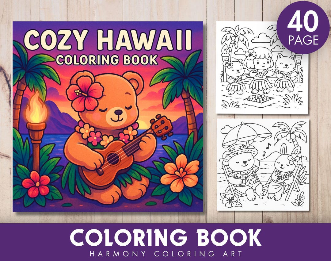 Cozy Hawaii Coloring Book: 40 Tropical Island Scenes (PDF & JPEG ...