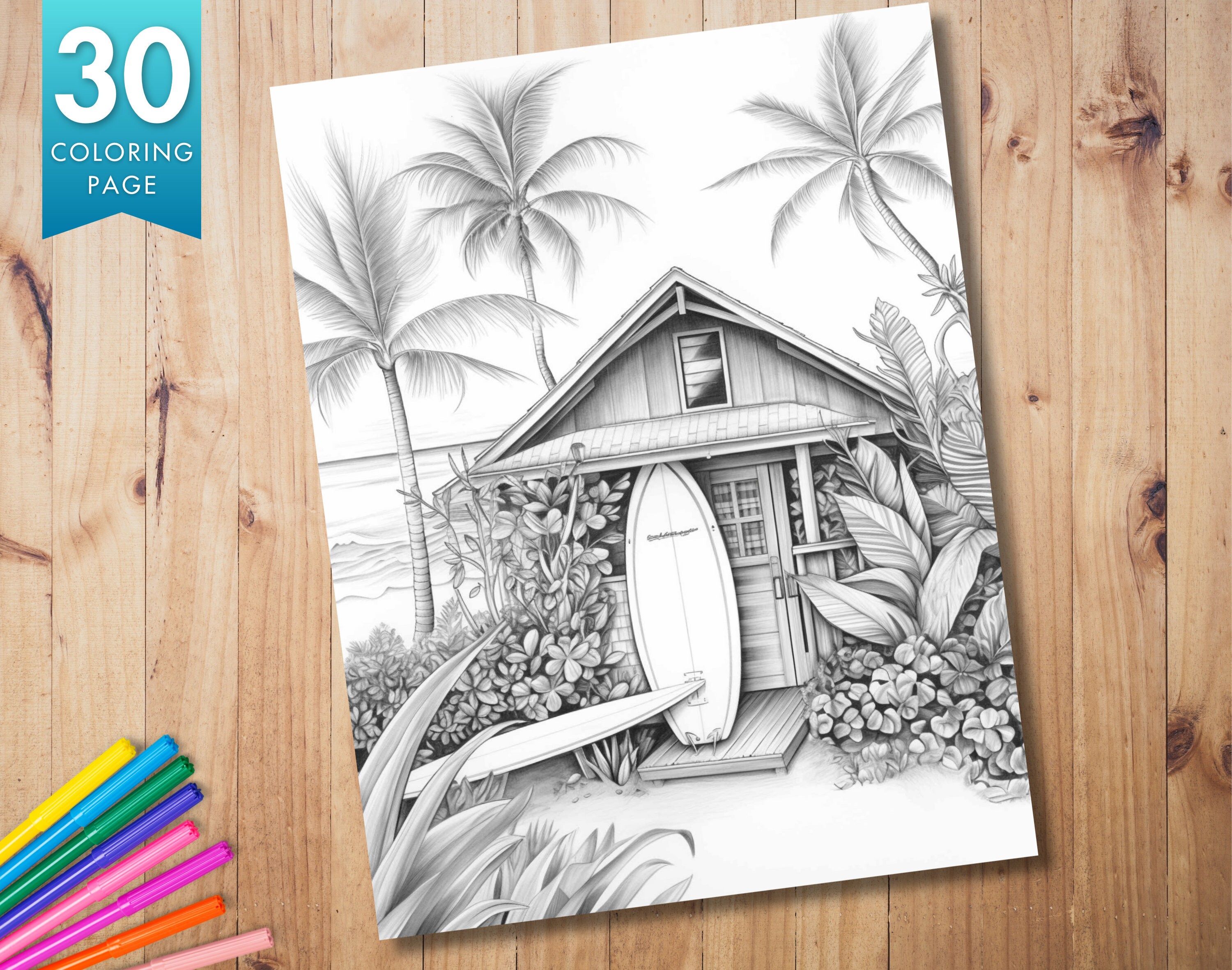 30 Tropical Beach House Coloring Pages Printable PDF Format Summer ...
