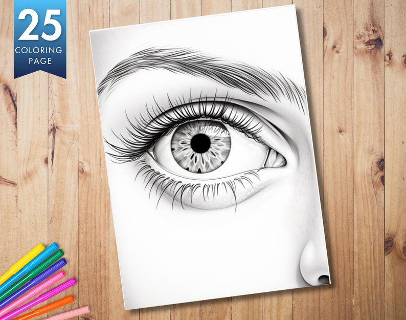 25 Realistic Eyes Digital Coloring Book, Woman Eye Printable PDF, Man ...