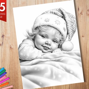 25 Christmas Baby Coloring Pages, Instant Download, Grayscale Coloring ...