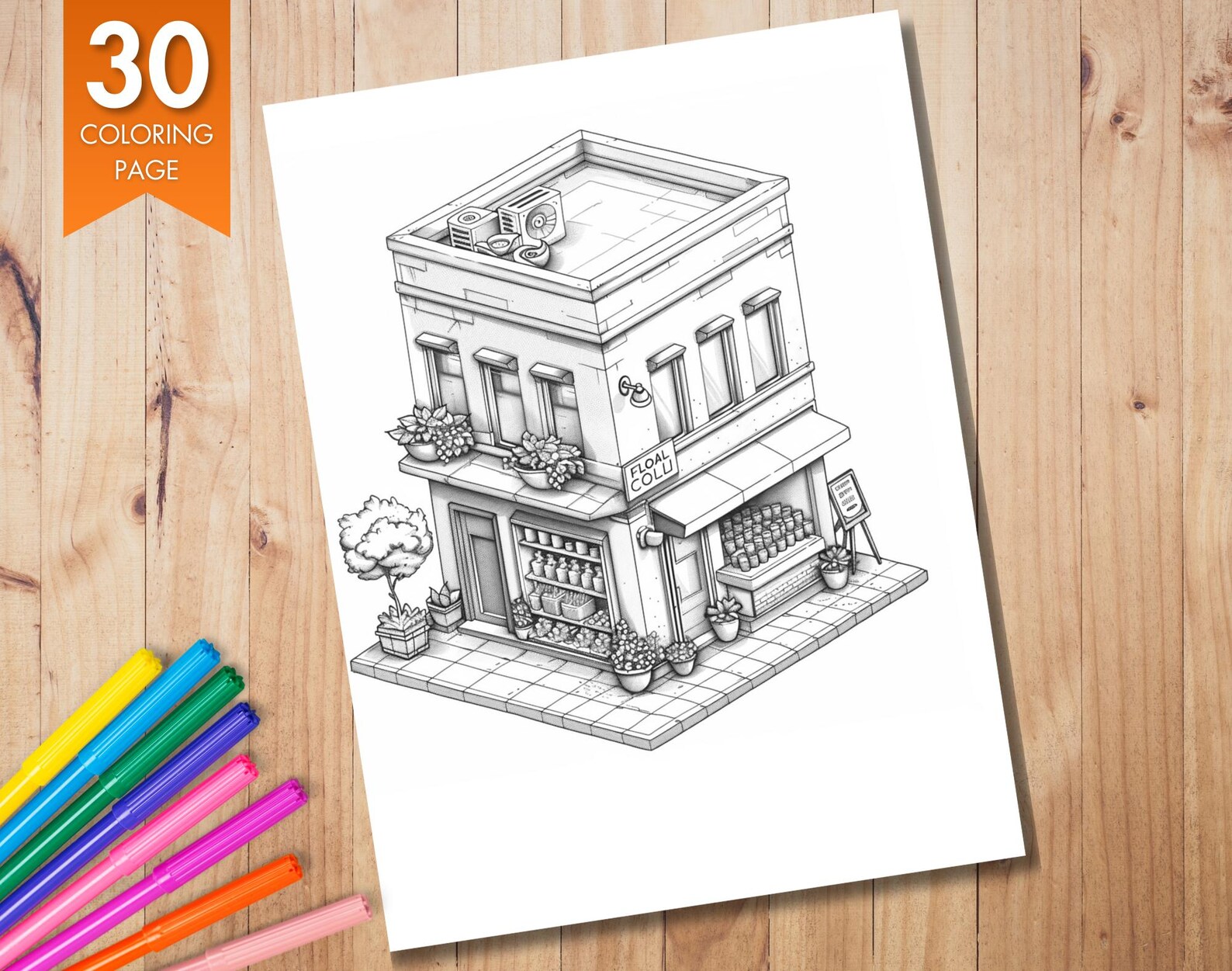 30 Isometric Storefront Coloring Printables, Cute Storefronts, Jpg ...