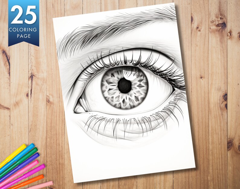 25 Realistic Eyes Digital Coloring Book, Woman Eye Printable PDF, Man ...