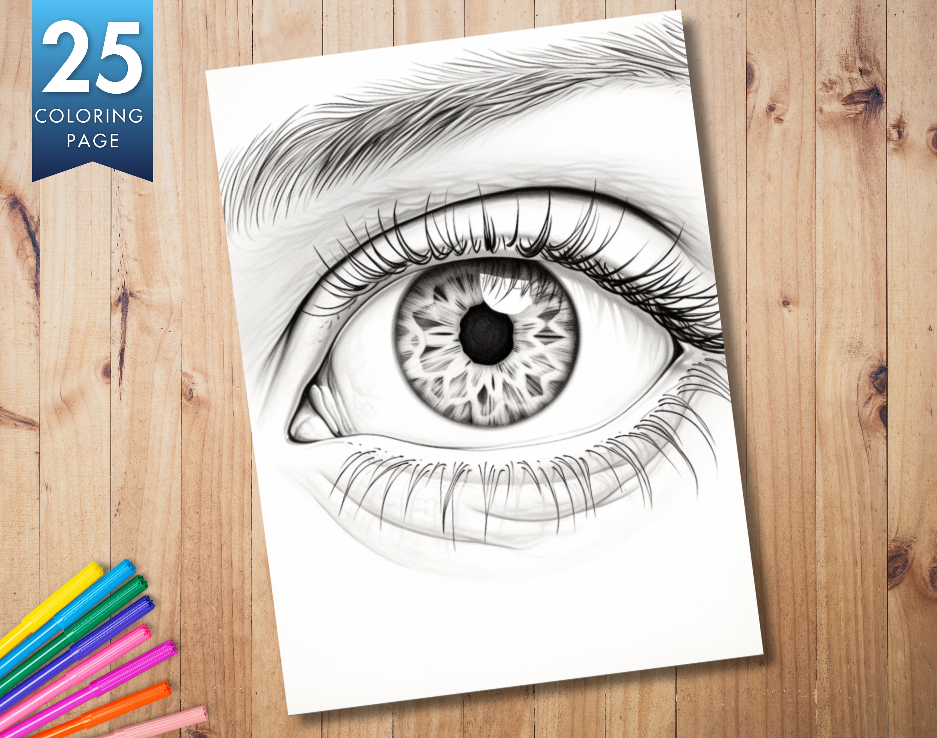 25 Realistic Eyes Digital Coloring Book, Woman Eye Printable PDF, Man ...