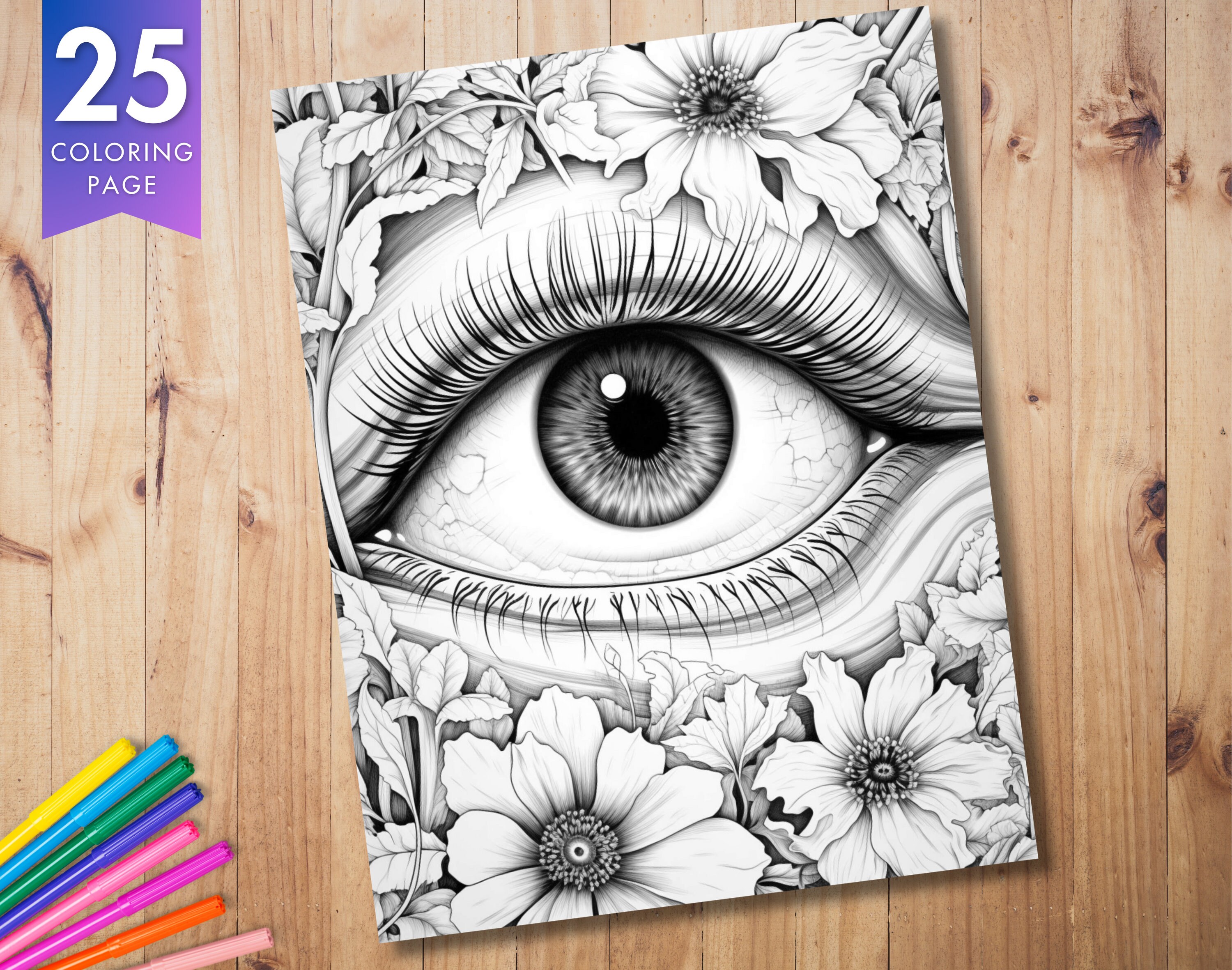 25 Blooming Eyes Coloring Book Printable Adult Pages Magic Eyes Eye ...