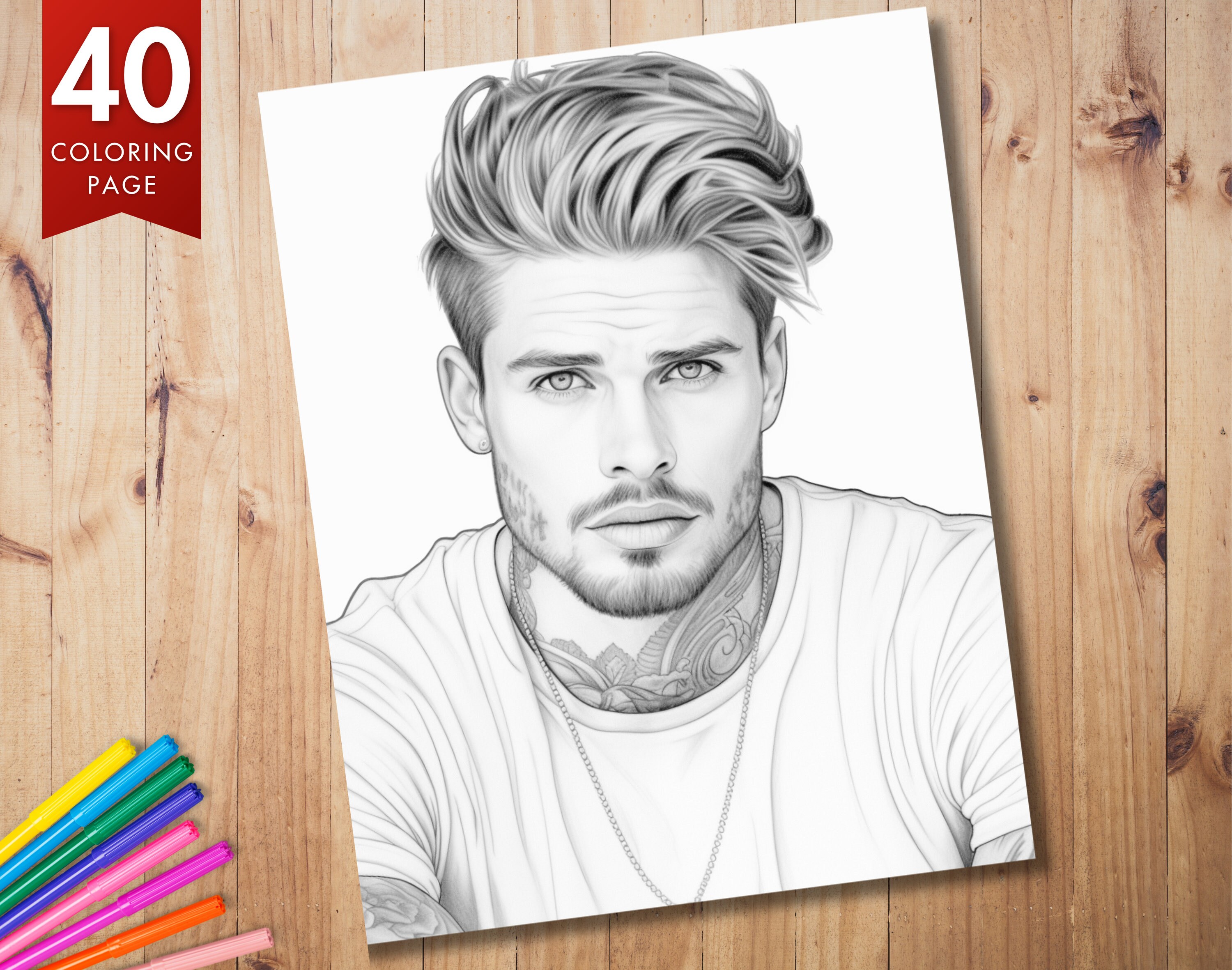 Tattoo Men Coloring Book – 40 Grayscale Illustrations (printable PDF ...