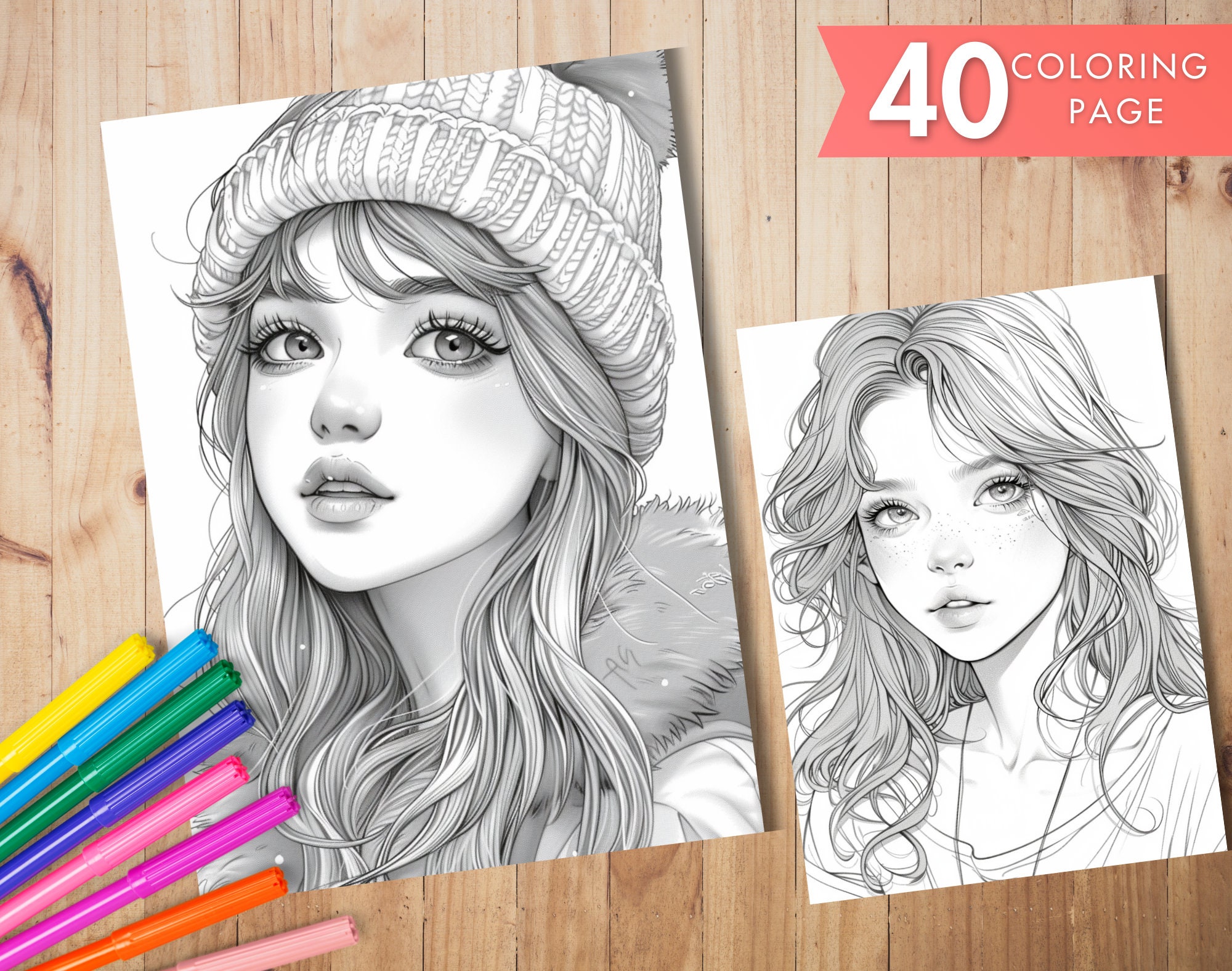 Cute Anime Girls Coloring Pages for Adults, Grayscale Coloring Pages ...