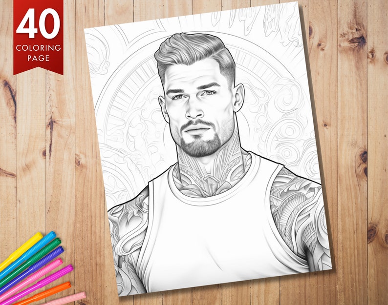 Tattoo Men Coloring Book – 40 Grayscale Illustrations (printable PDF ...