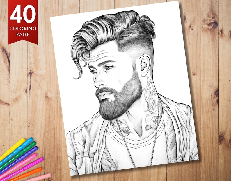 Tattoo Men Coloring Book – 40 Grayscale Illustrations (printable PDF ...