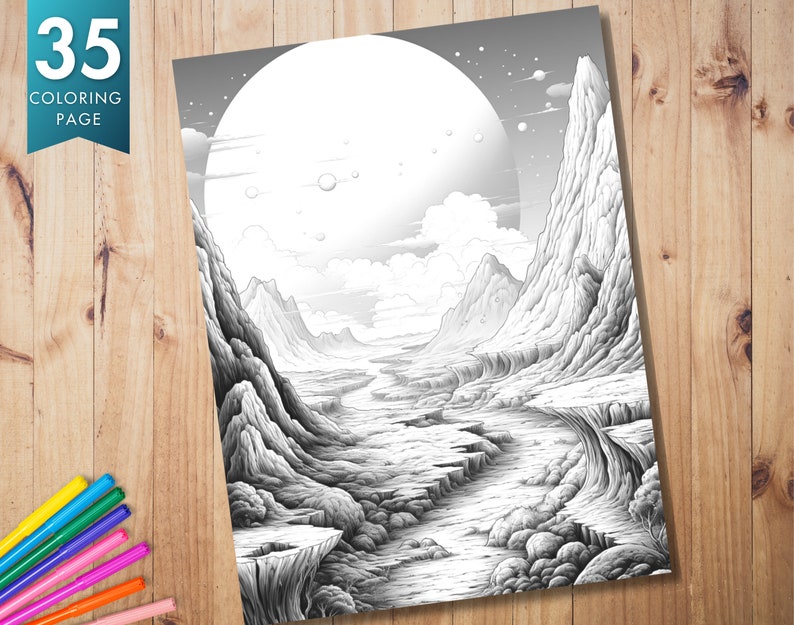 35 Cosmic Planet Grayscale Coloring Pages, Cosmic Adventures, Coloring ...