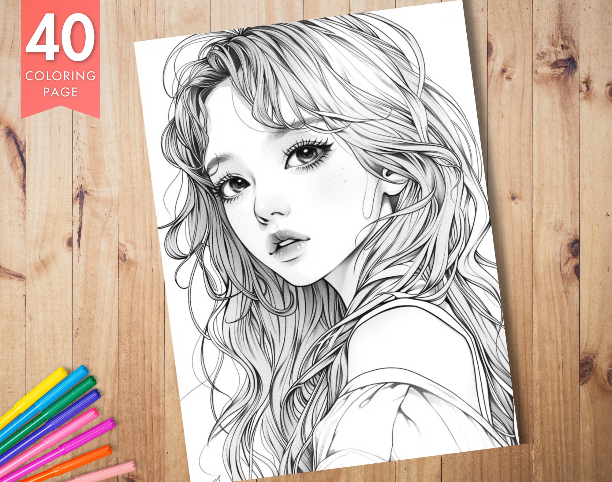 Cute Anime Girls Coloring Pages for Adults, Grayscale Coloring Pages ...
